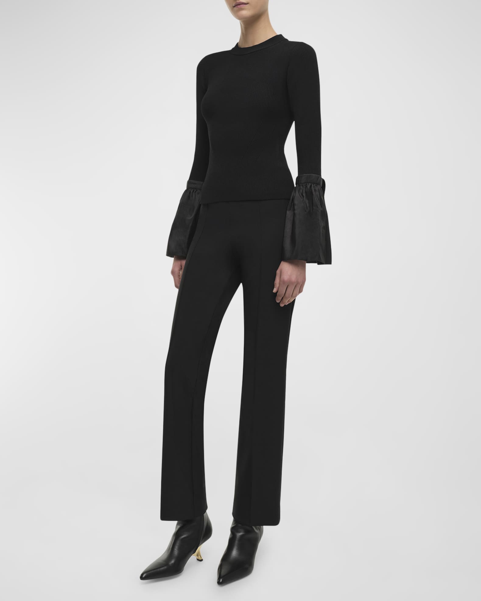 SIMKHAI Agata Flared-Sleeve Fitted Knit Top | Neiman Marcus