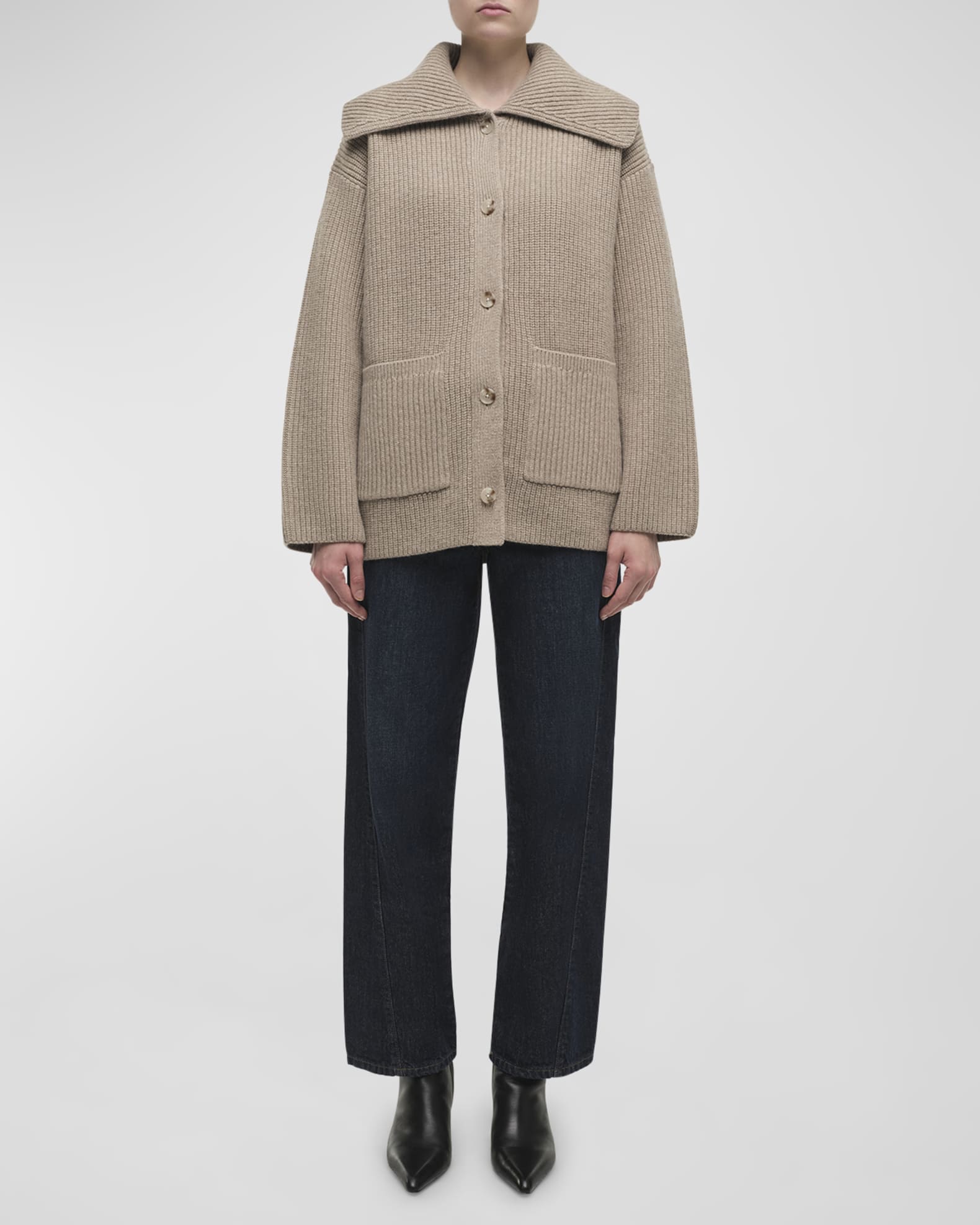 SIMKHAI Hollie Collared Merino Wool Cardigan | Neiman Marcus