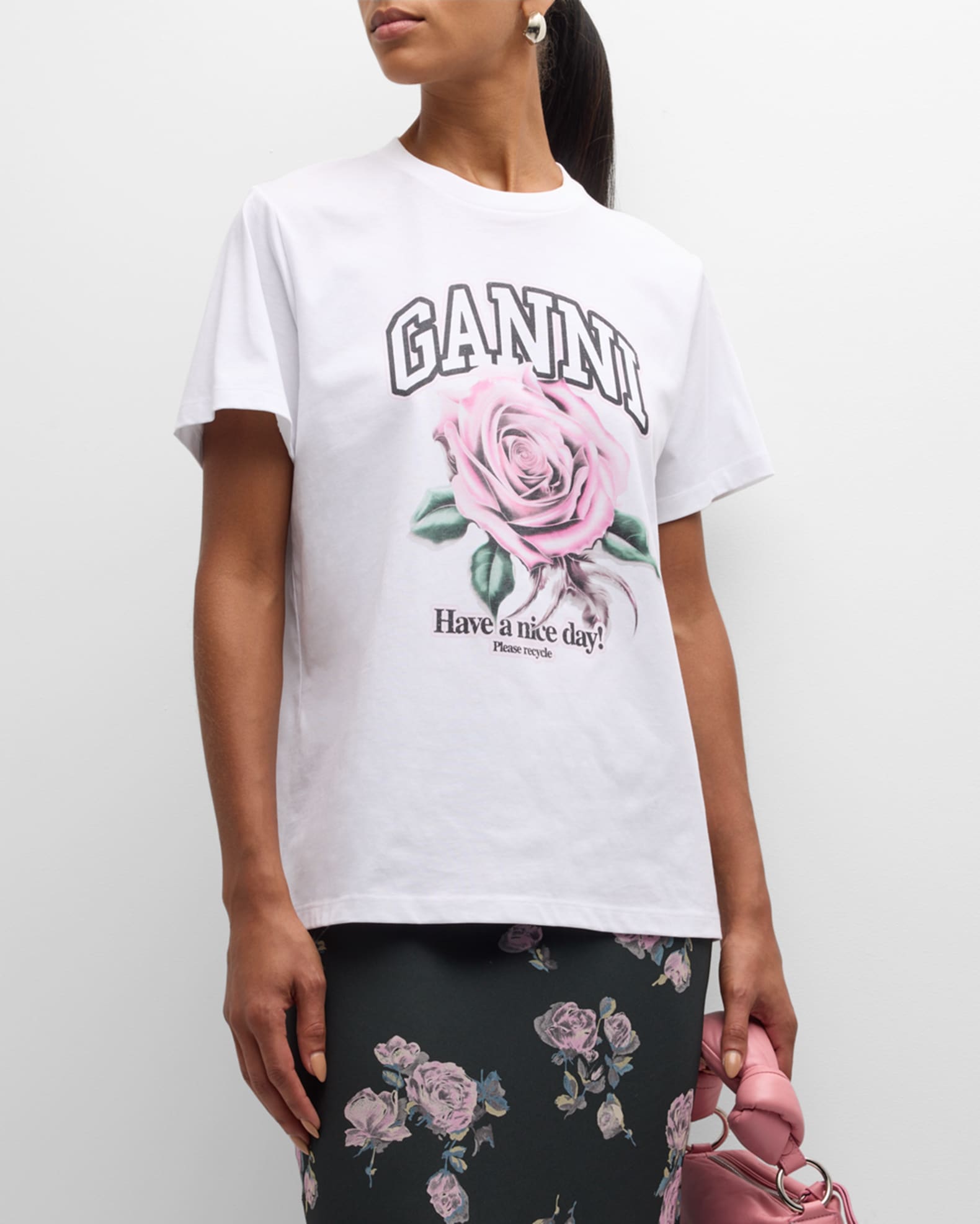 Ganni Rose Basic Jersey T-Shirt | Neiman Marcus