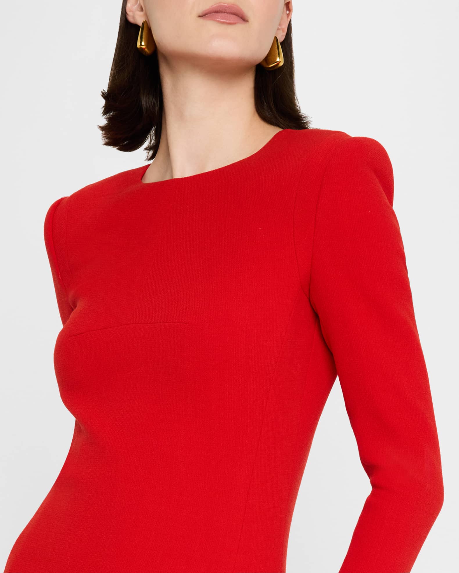 Sergio Hudson Pleated-Back Long-Sleeve Stretch Wool Crepe Midi Dress ...