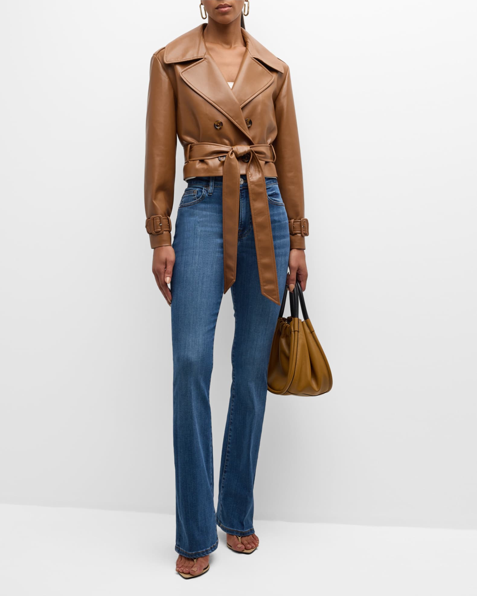 Alice + Olivia Keith Vegan Leather Cropped Trench Coat | Neiman Marcus
