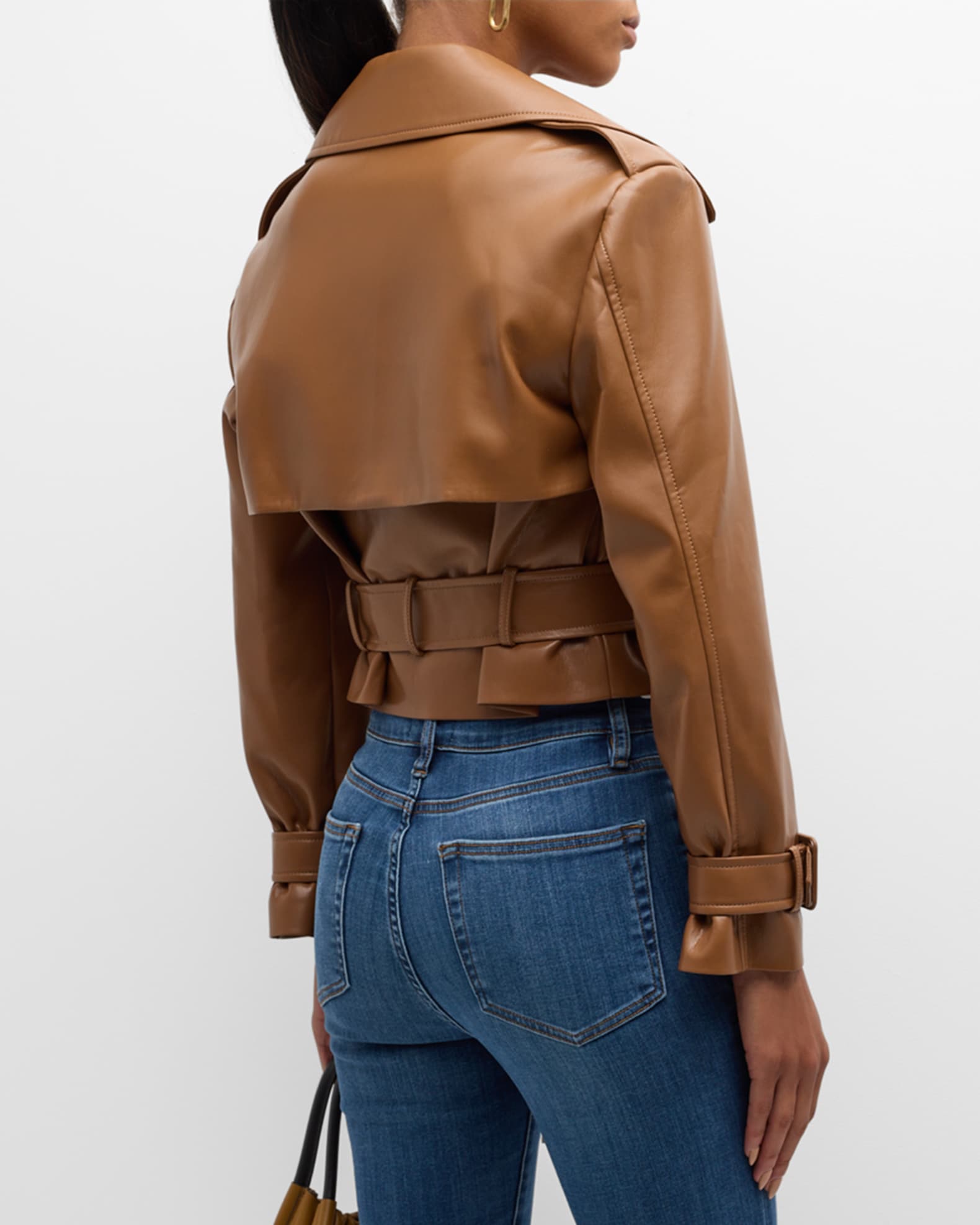 Alice + Olivia Keith Vegan Leather Cropped Trench Coat | Neiman Marcus