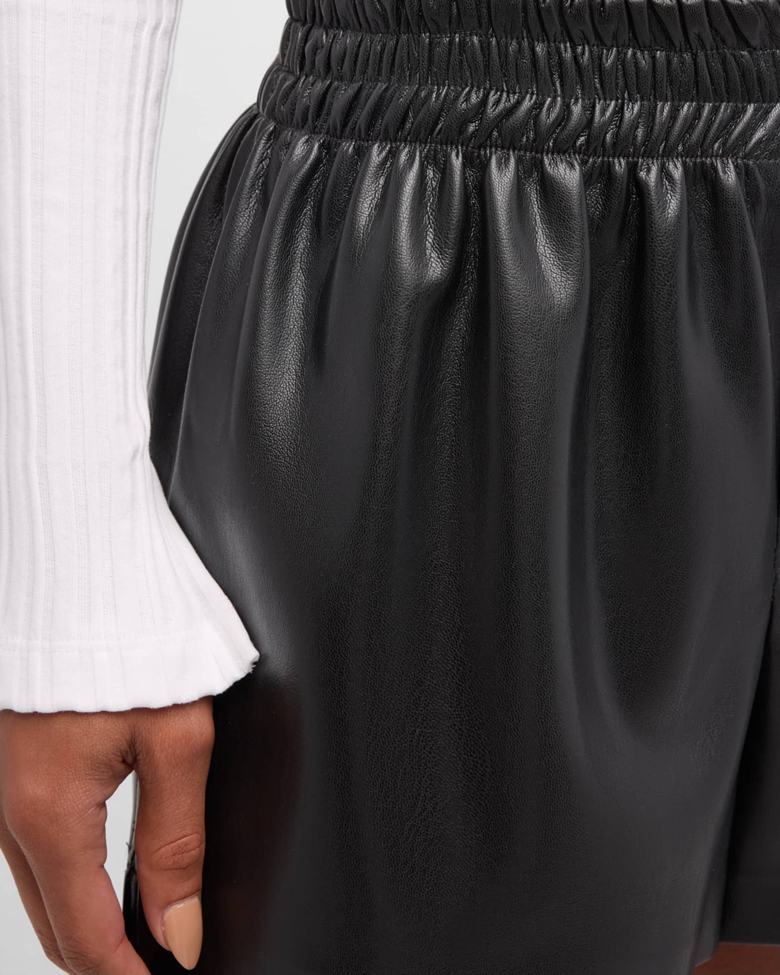 Alice + Olivia Richie Mid-Rise Vegan Leather Boxer Shorts | Neiman Marcus