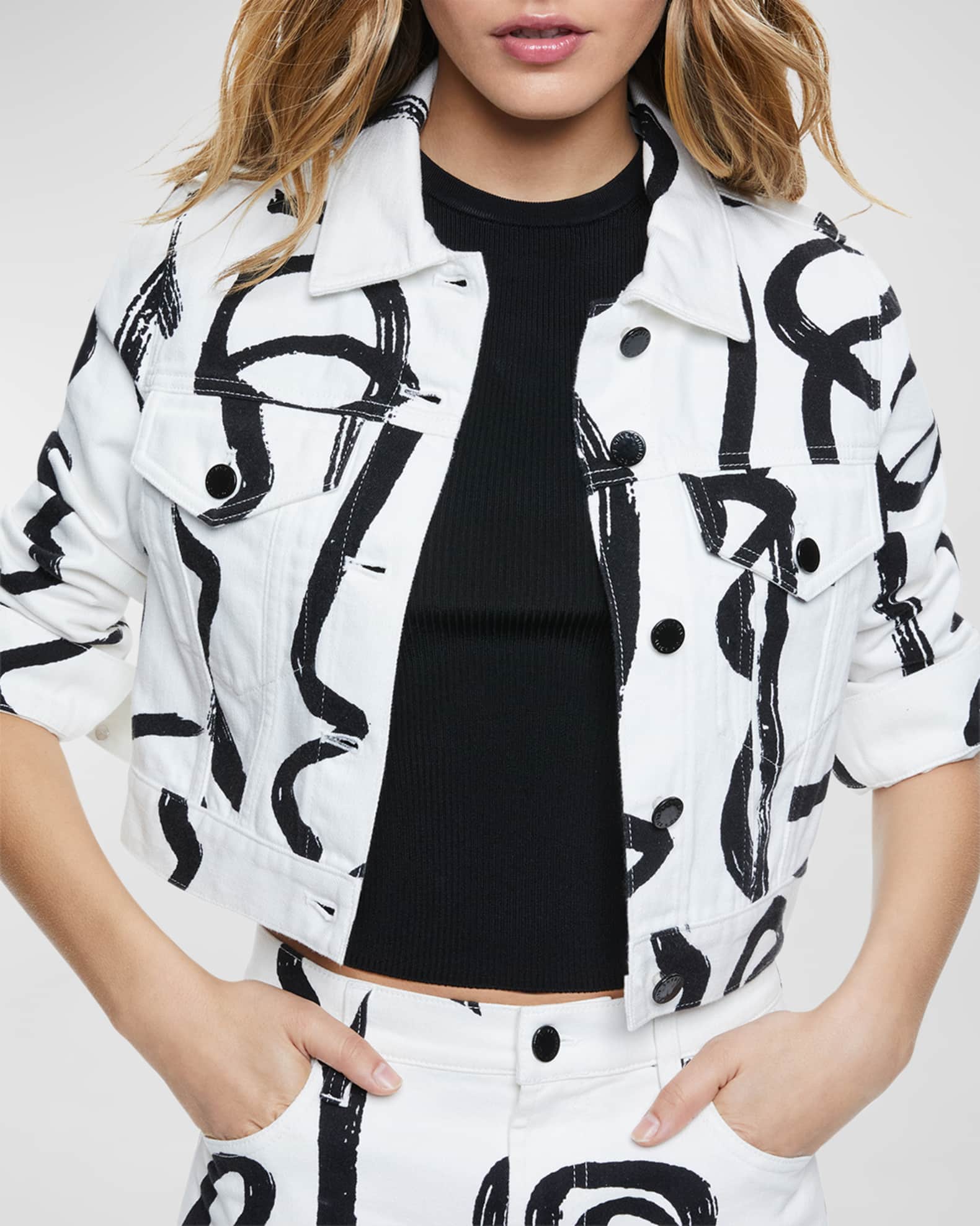 Alice + Olivia Chloe Boxy Cropped Denim Jacket | Neiman Marcus