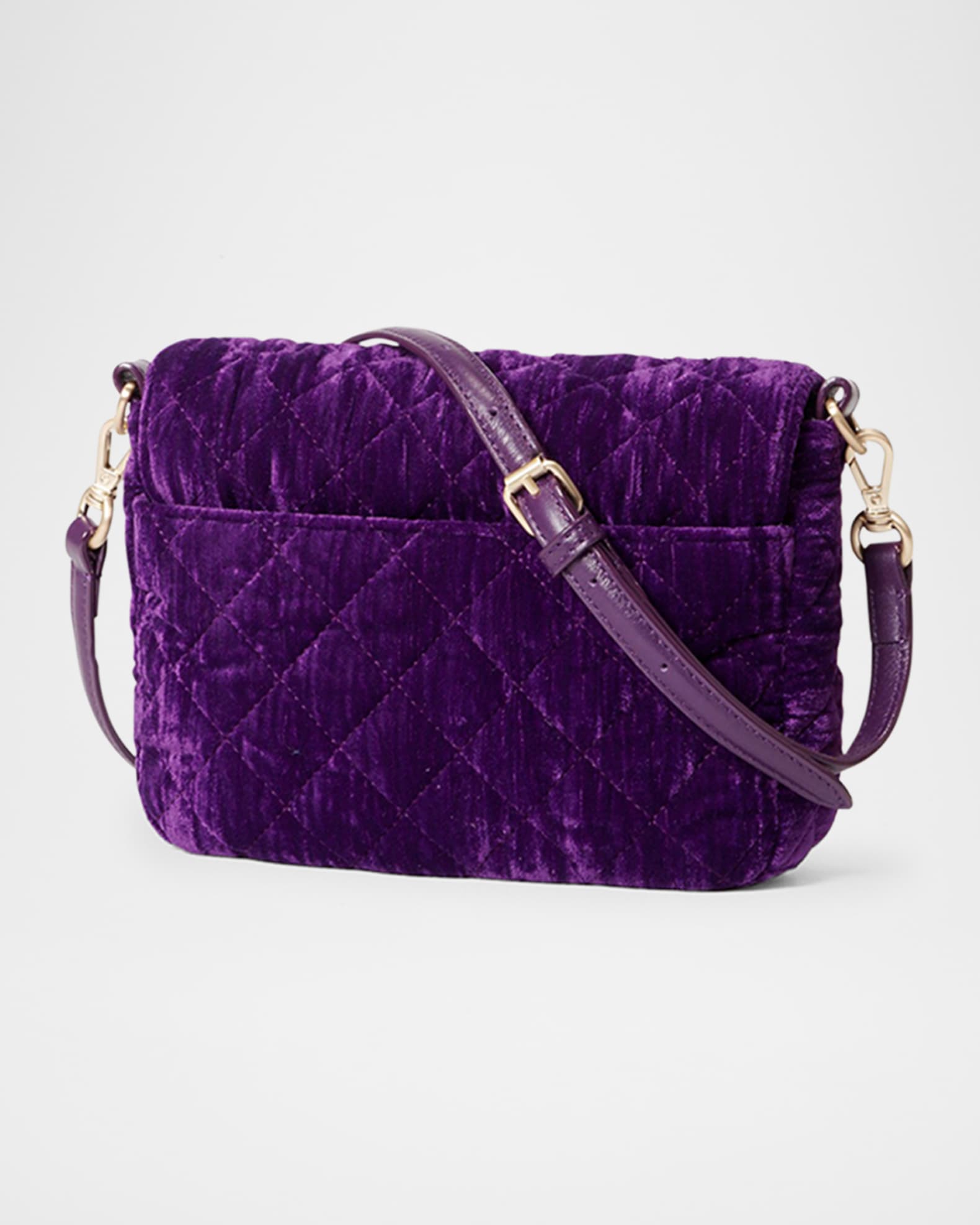 MZ WALLACE Crosby Lock Small Quilted Velvet Crossbody Bag | Neiman Marcus