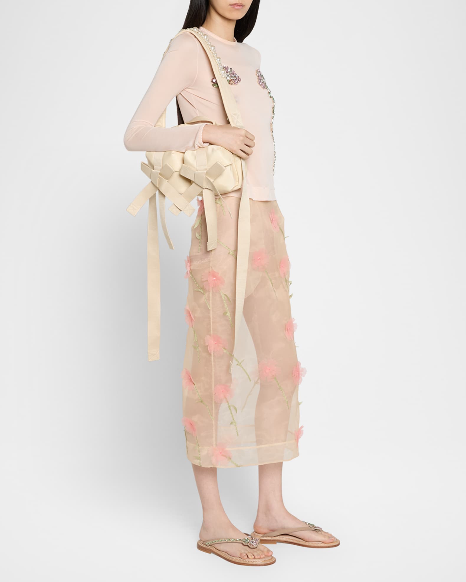 Simone Rocha Utility Bow Pearly Pochette Shoulder Bag | Neiman Marcus