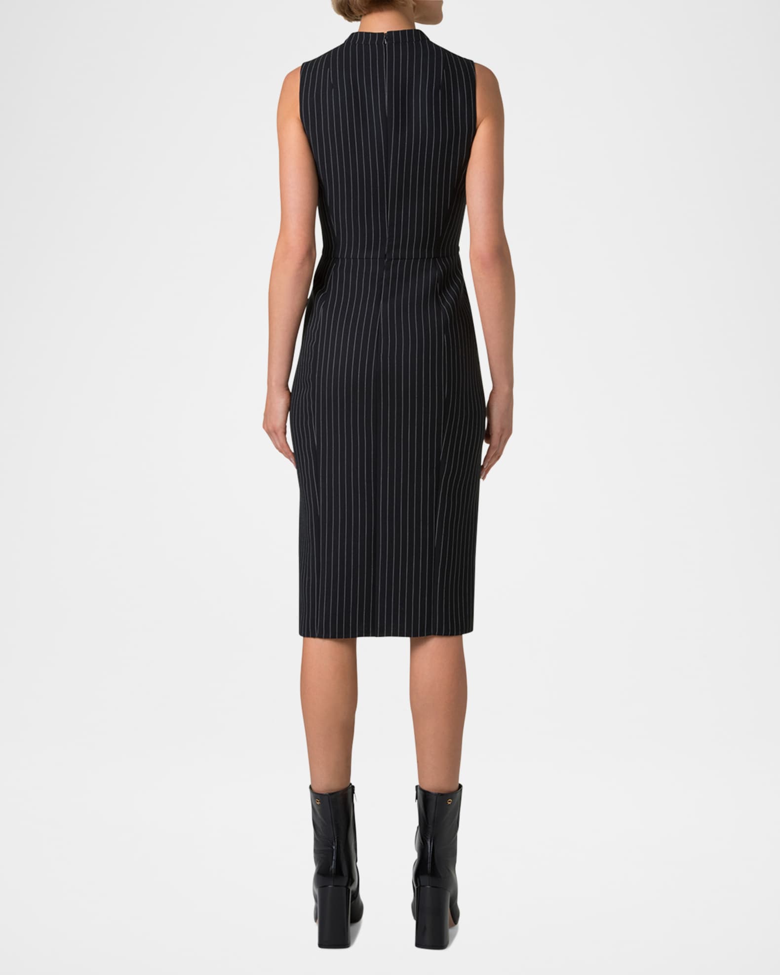 Akris V-Neck Pinstripe Sleeveless Dress | Neiman Marcus