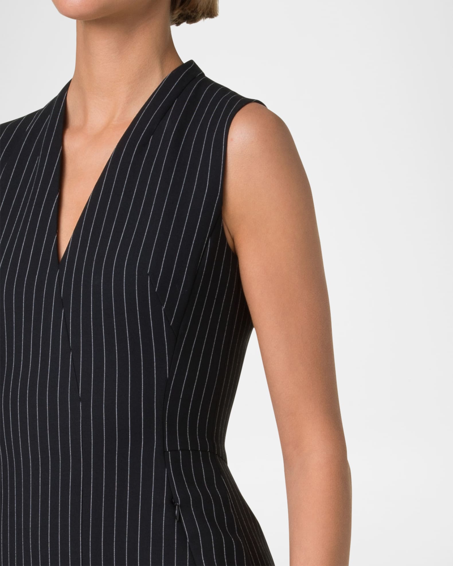 Akris V-Neck Pinstripe Sleeveless Dress | Neiman Marcus
