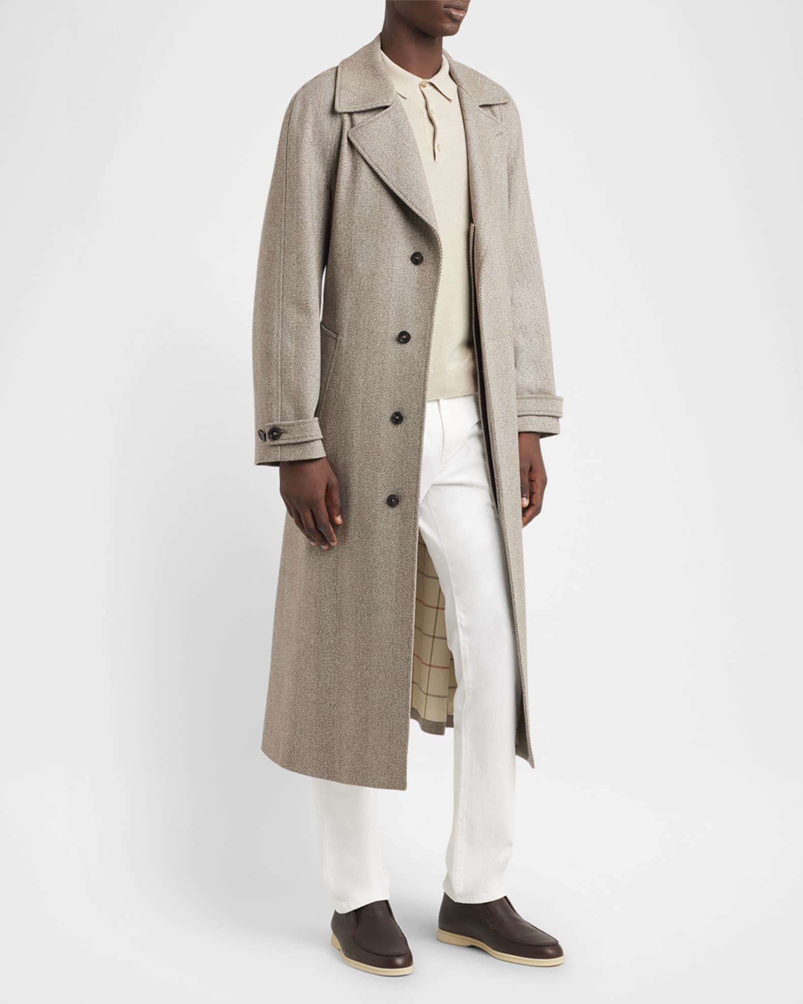 Loro Piana Men's Anthon Single-Breasted Chevron Wool Coat | Neiman Marcus