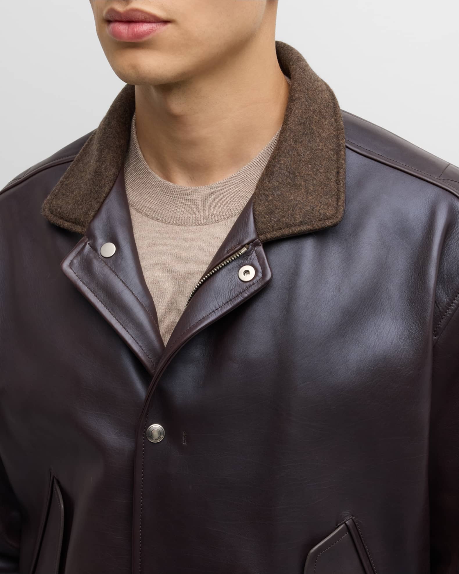 Loro Piana Men's Johnie Calfskin Bomber Jacket | Neiman Marcus