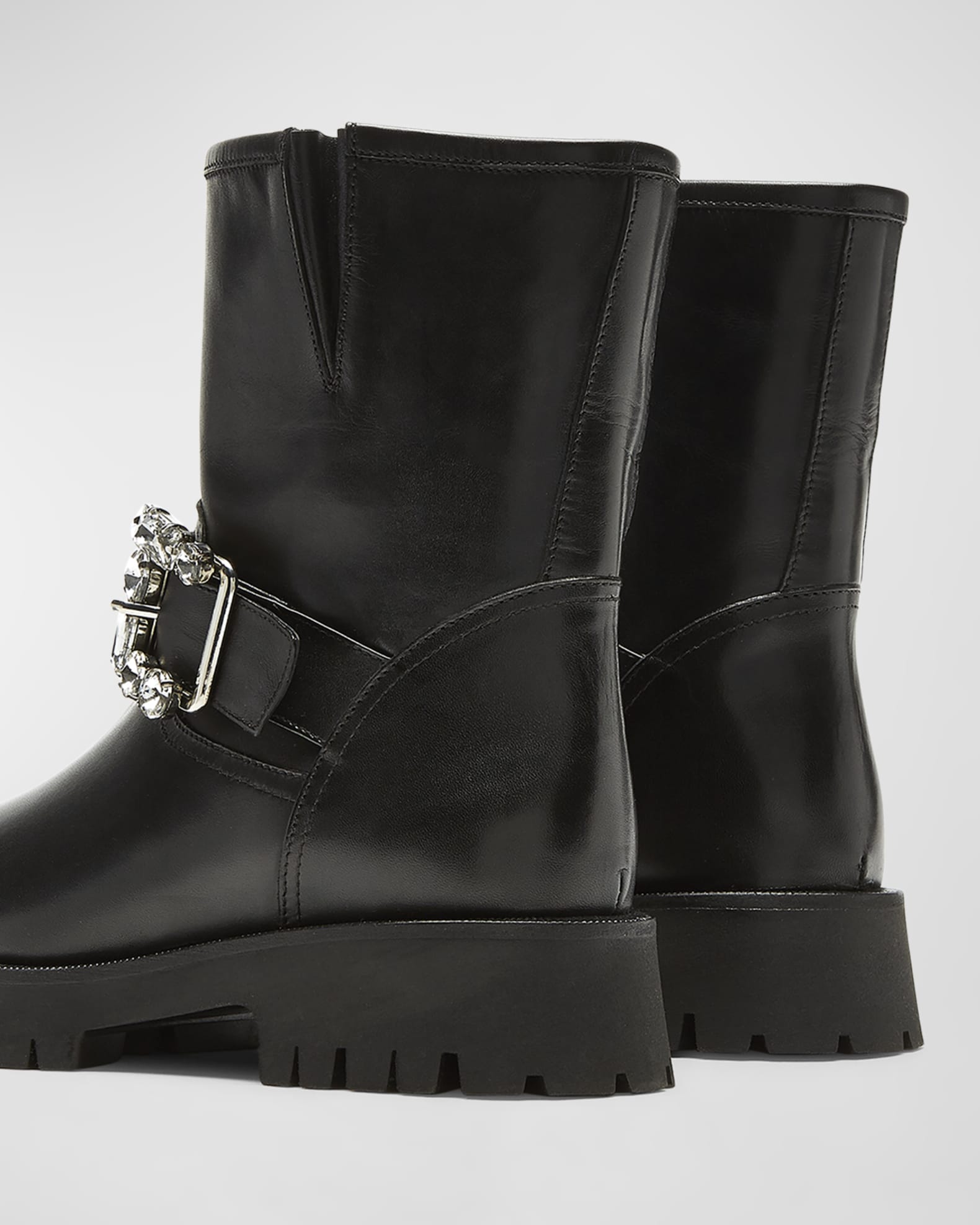 La Canadienne Bronwin Leather Crystal-Buckle Moto Boots | Neiman Marcus