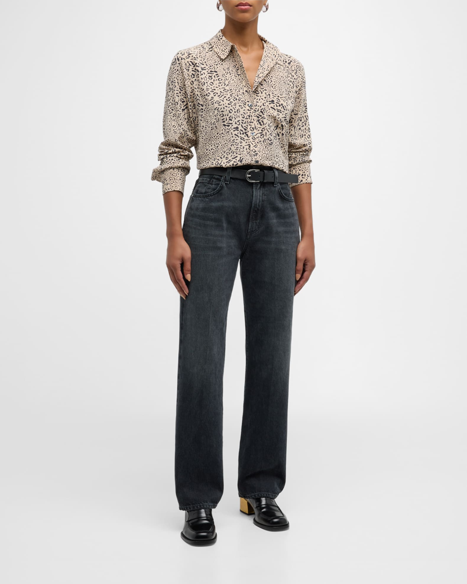 Rails Kate Button-Front Silk Shirt | Neiman Marcus