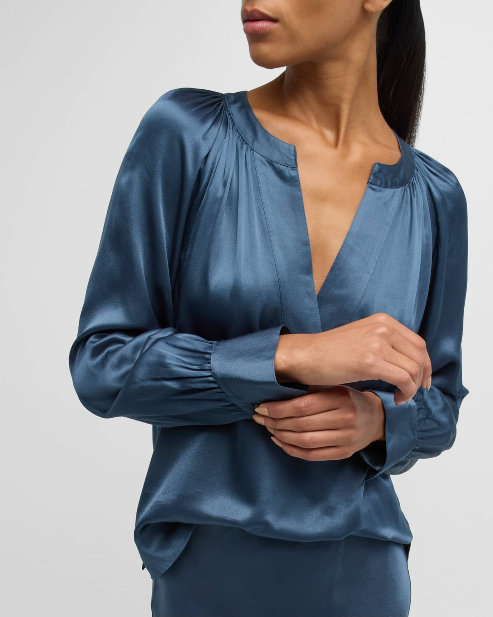 Rails Wynna V-Neck Satin Blouse | Neiman Marcus