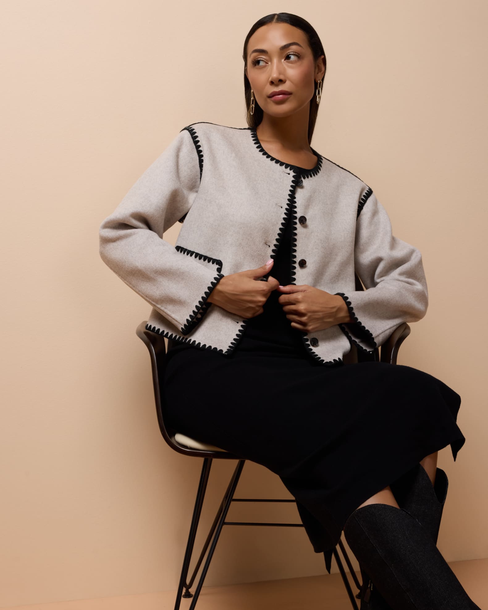 Rails Melanie Contrast Trim Wool-Blend Jacket | Neiman Marcus