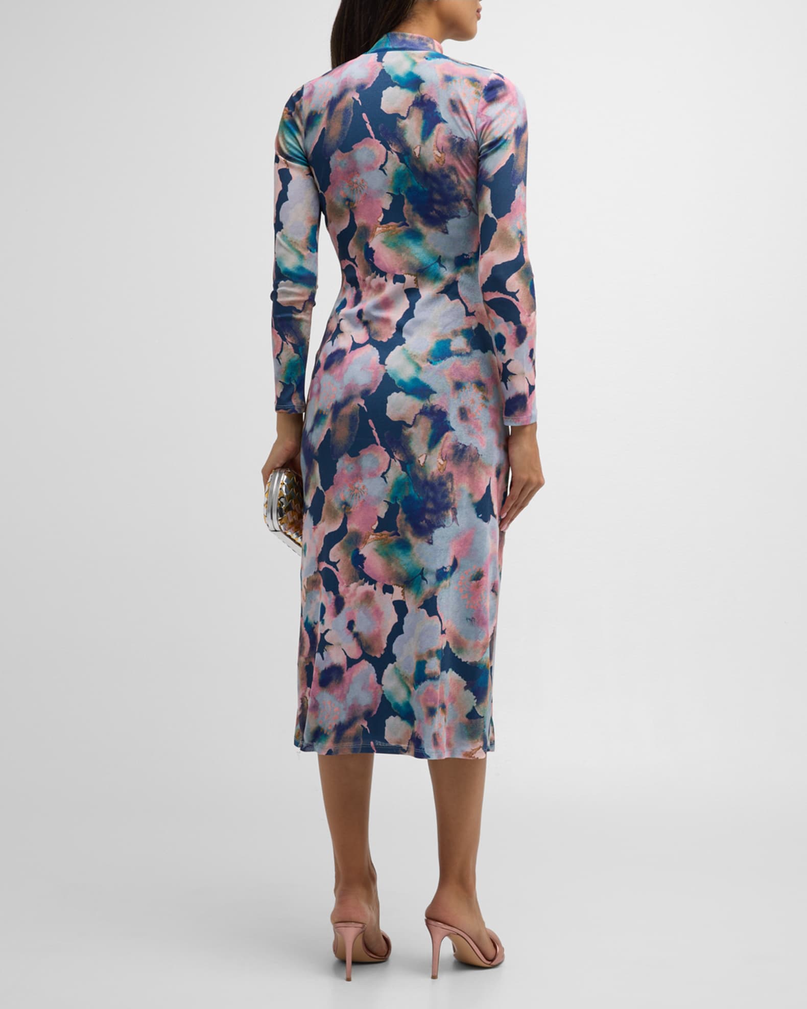 Rails Mona Mock-Neck Ruched Midi Dress | Neiman Marcus