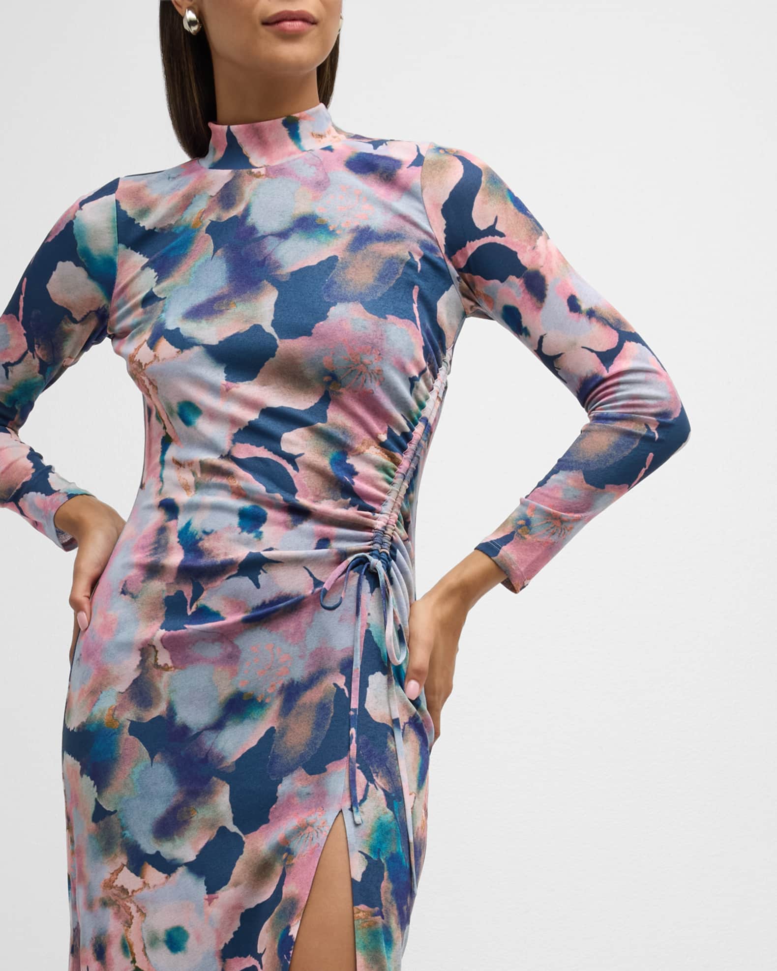 Rails Mona Mock-Neck Ruched Midi Dress | Neiman Marcus