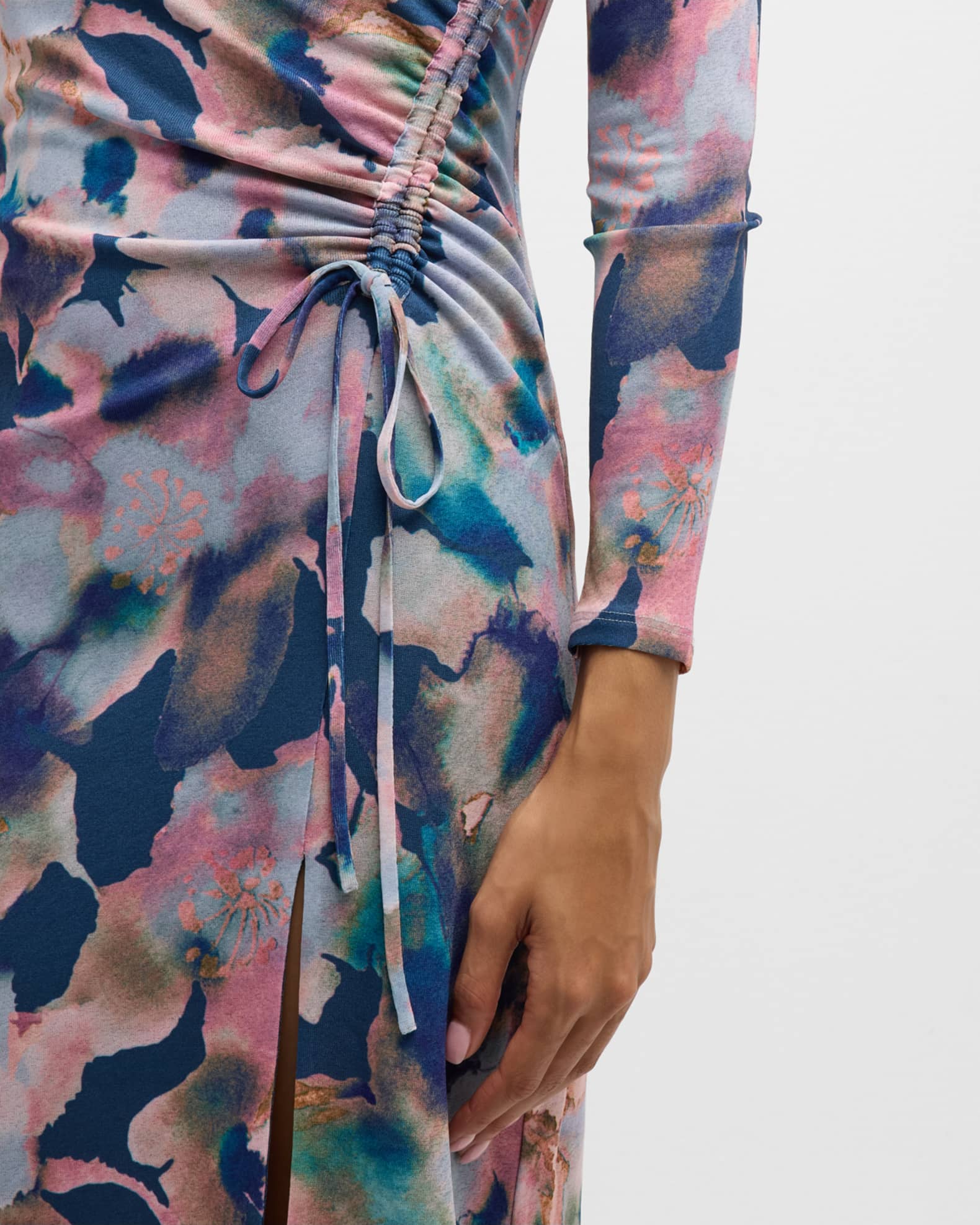 Rails Mona Mock-Neck Ruched Midi Dress | Neiman Marcus