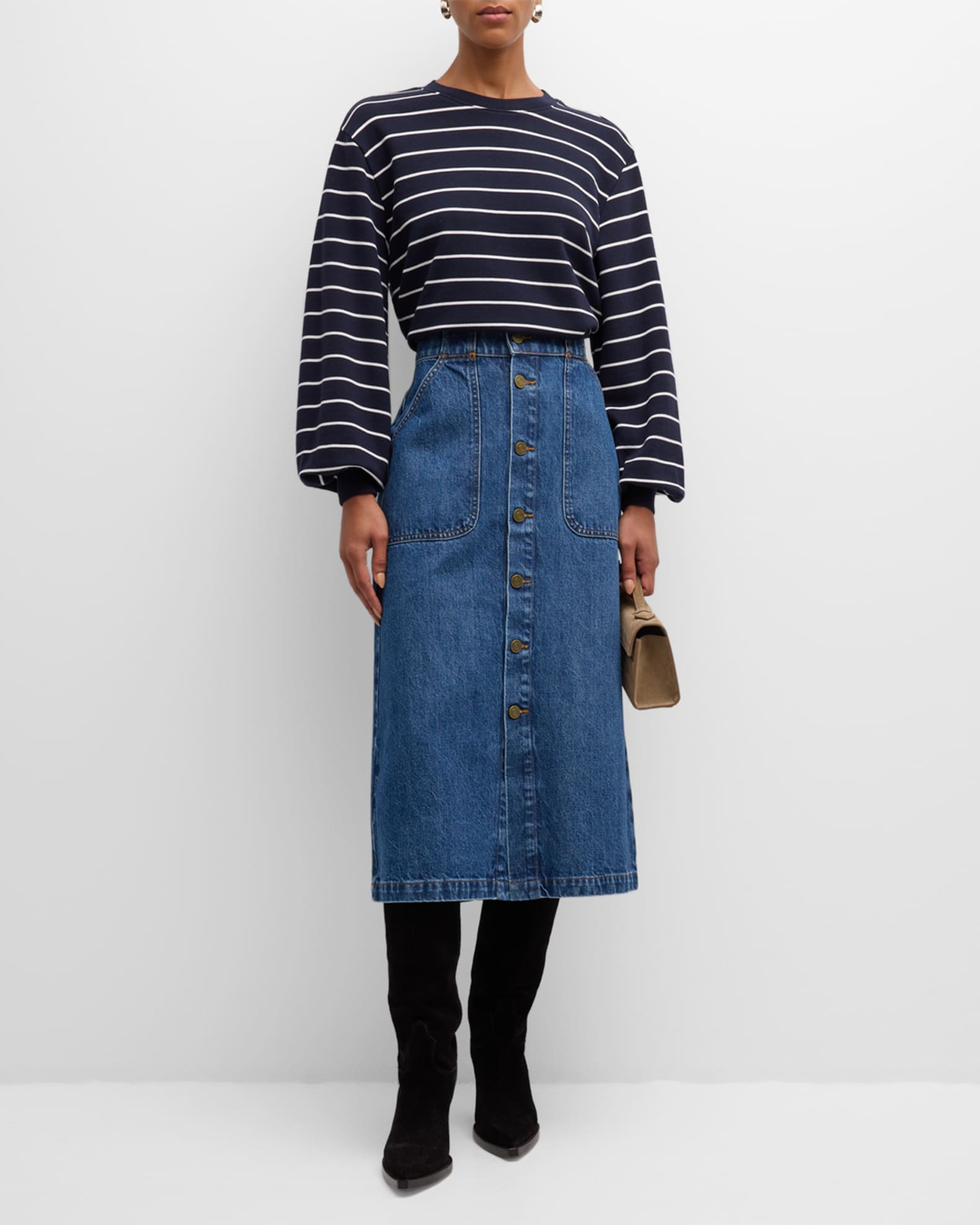 FRAME Modern Pocket Denim Midi Skirt | Neiman Marcus