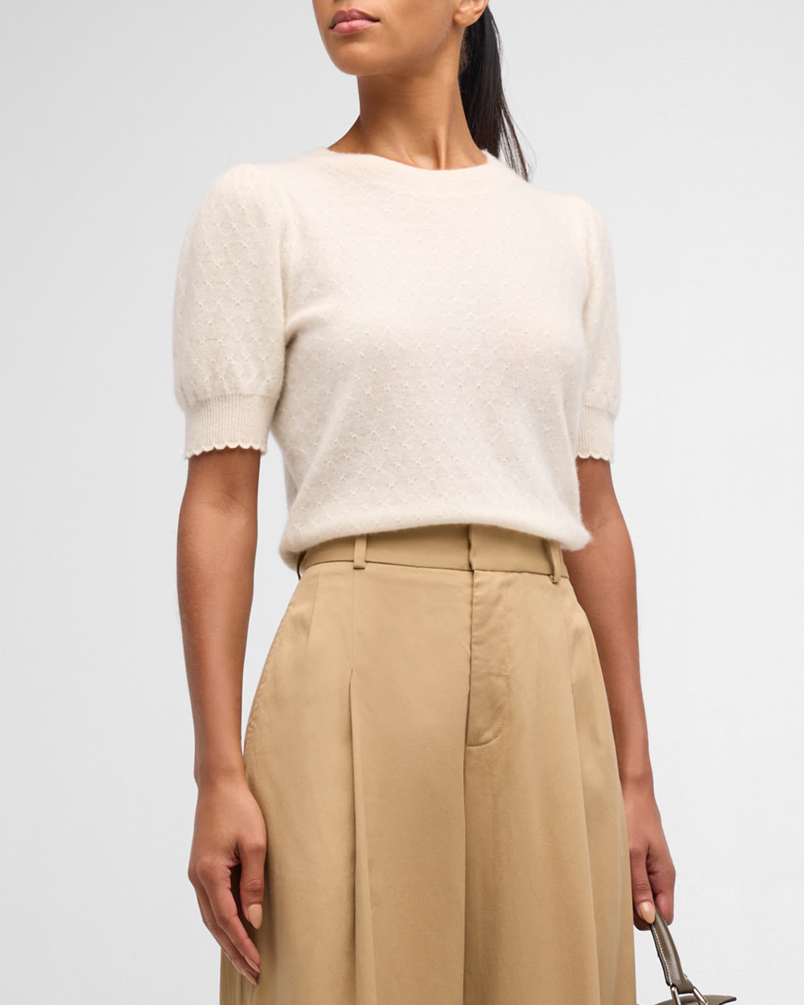 FRAME Cashmere Puff-Sleeve Sweater | Neiman Marcus