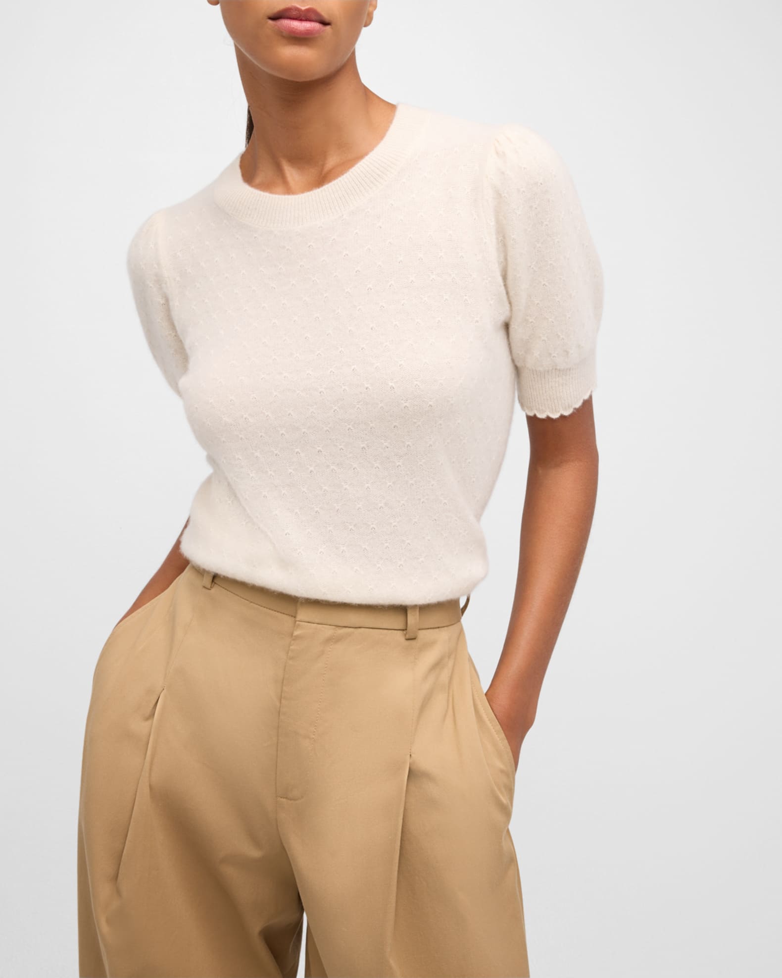 FRAME Cashmere Puff-Sleeve Sweater | Neiman Marcus