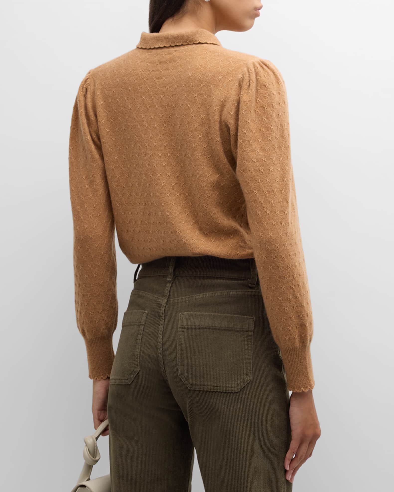 FRAME Scalloped Cashmere Polo Sweater | Neiman Marcus