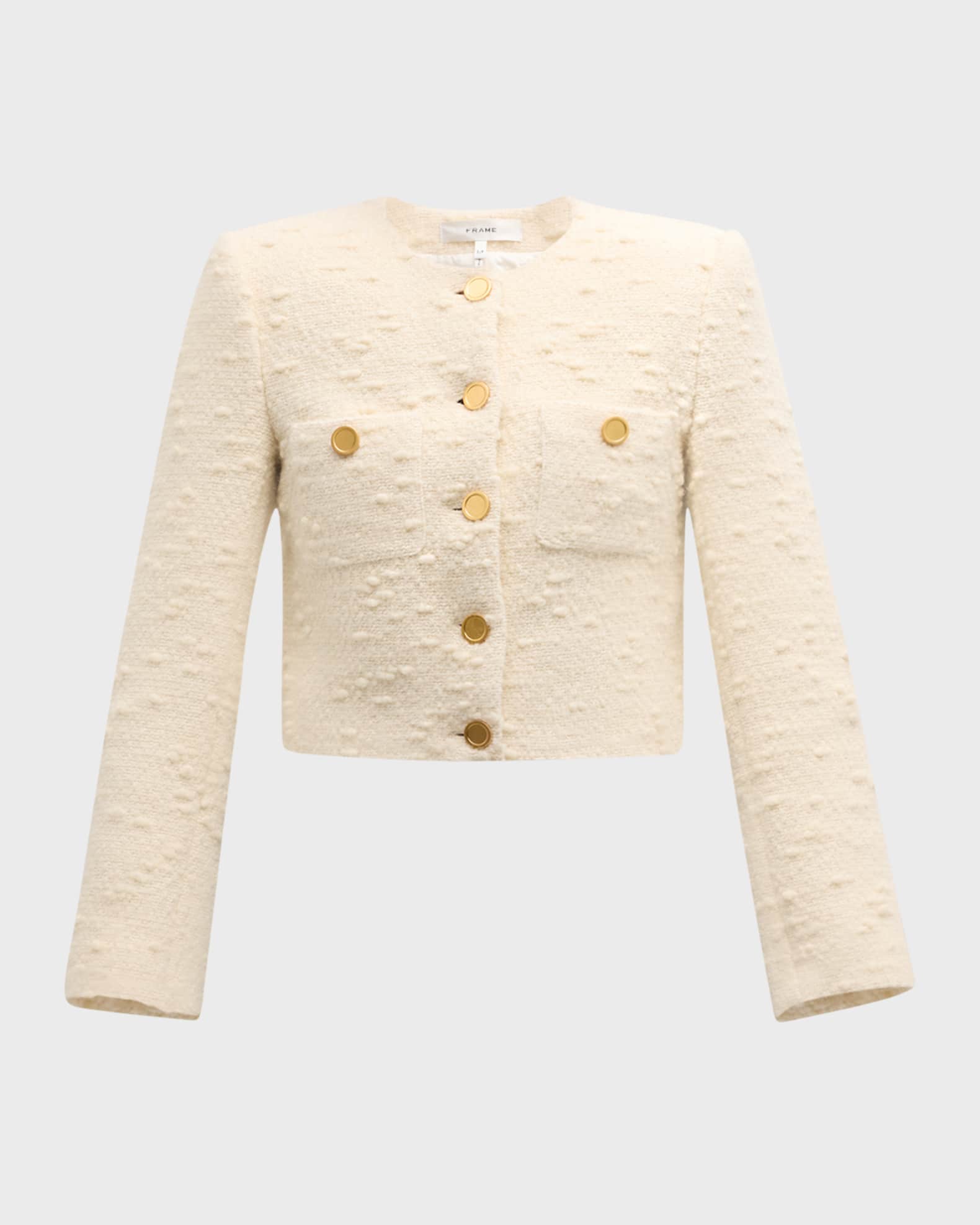 FRAME Cropped Button-Front Jacket | Neiman Marcus