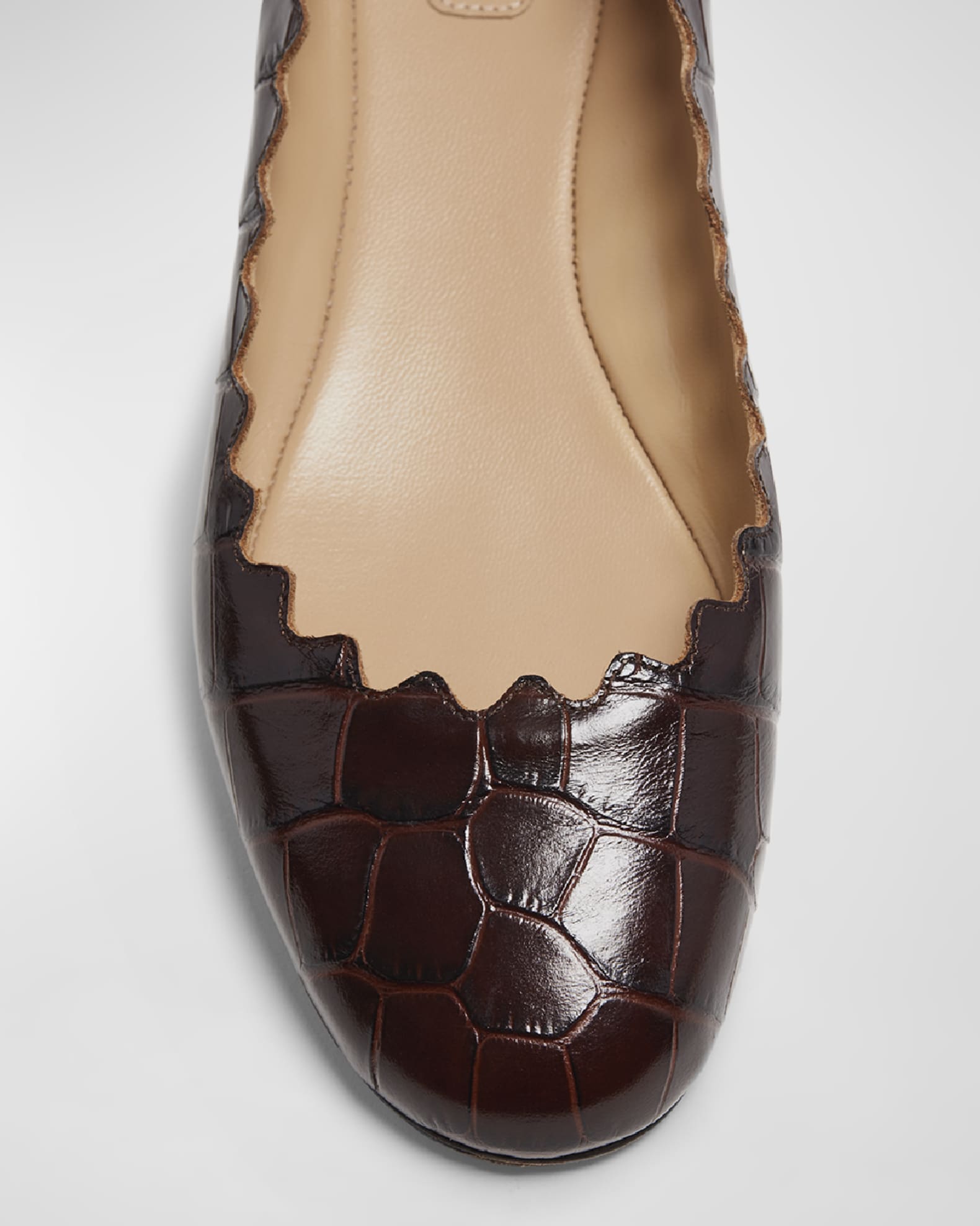 Chloe Lauren Scalloped Croco Ballerina Flats | Neiman Marcus
