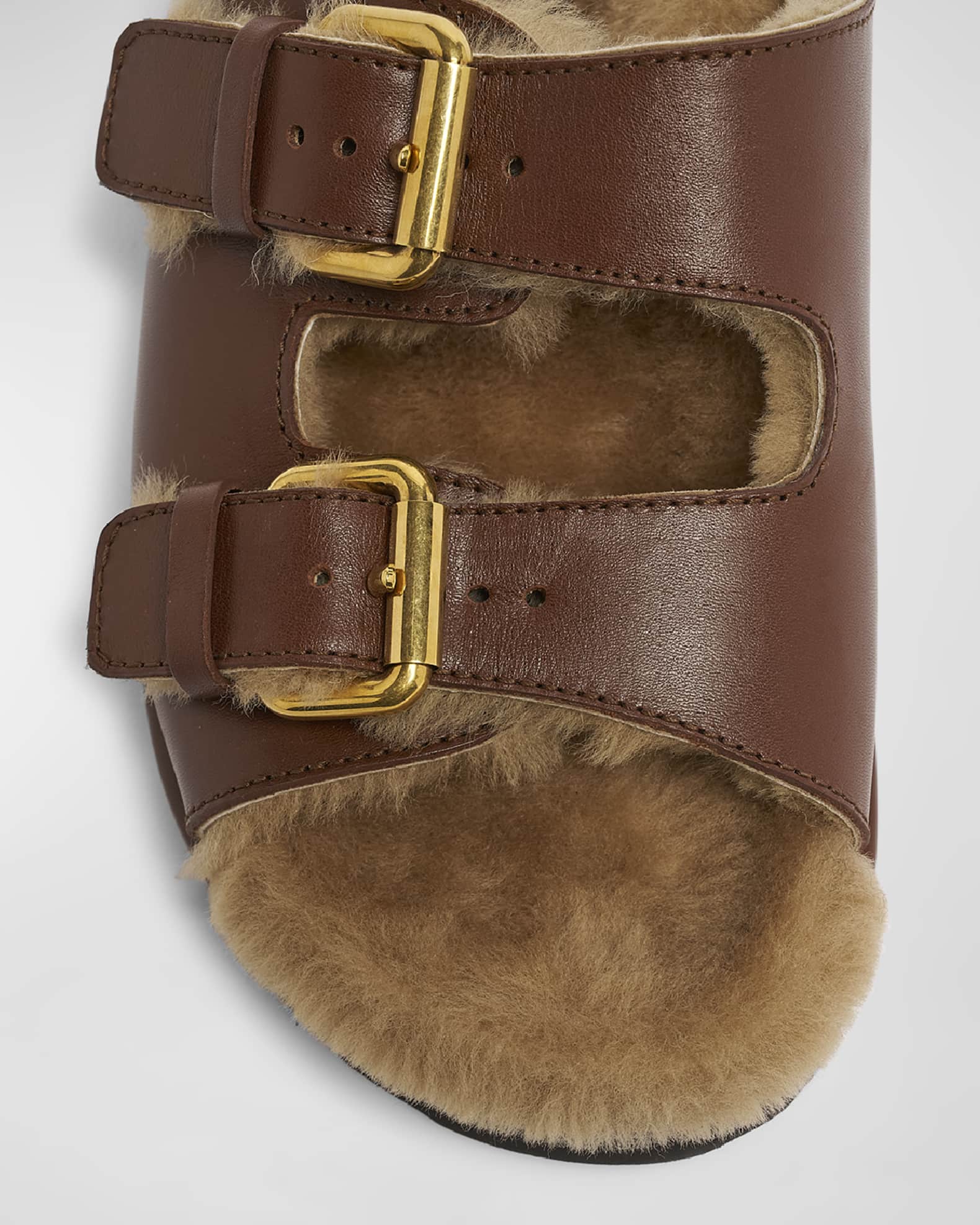 Chloe Nil Leather Shearling Dual-Buckle Sandals | Neiman Marcus