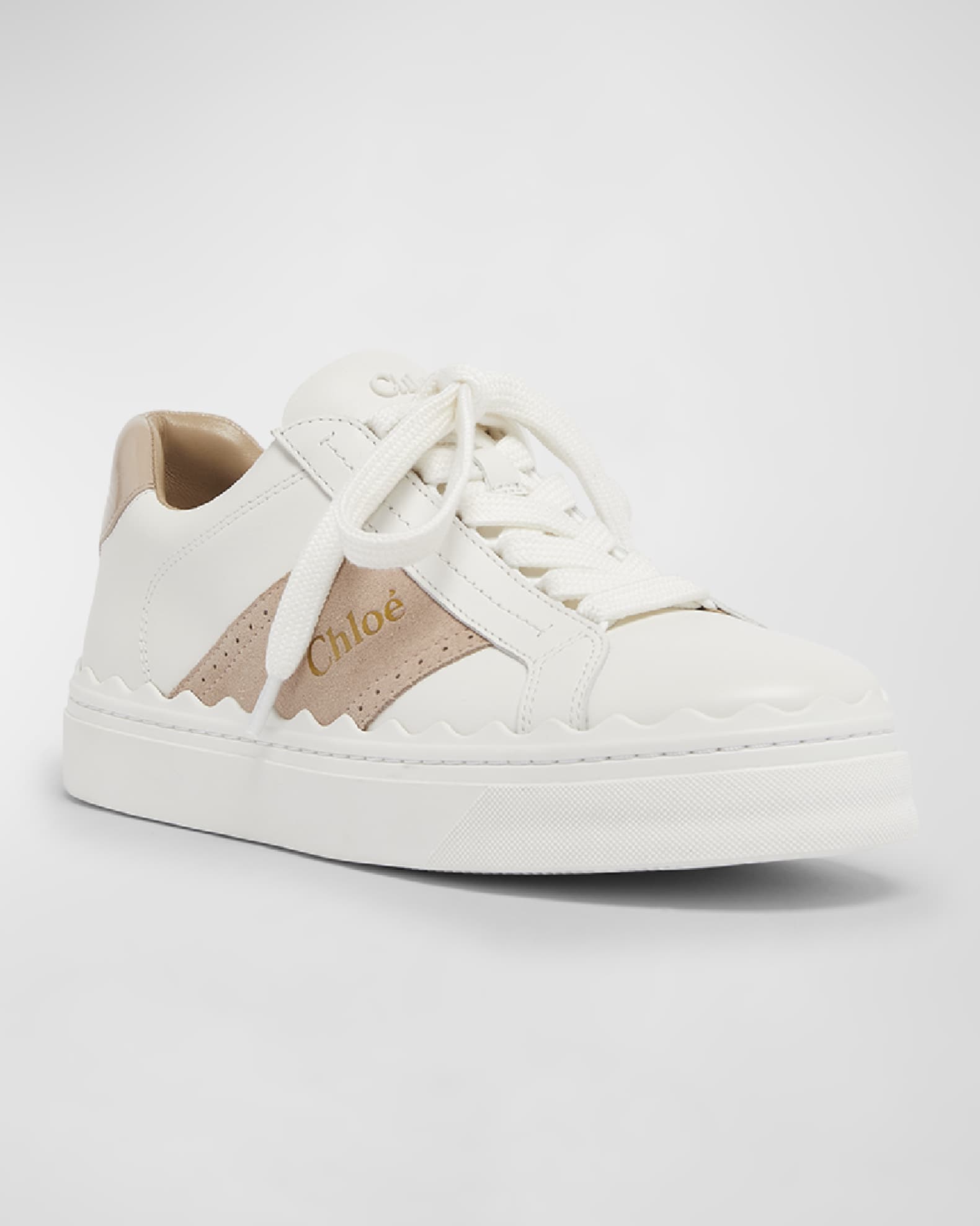 Chloe Lauren Mixed Leather Low-Top Sneakers | Neiman Marcus