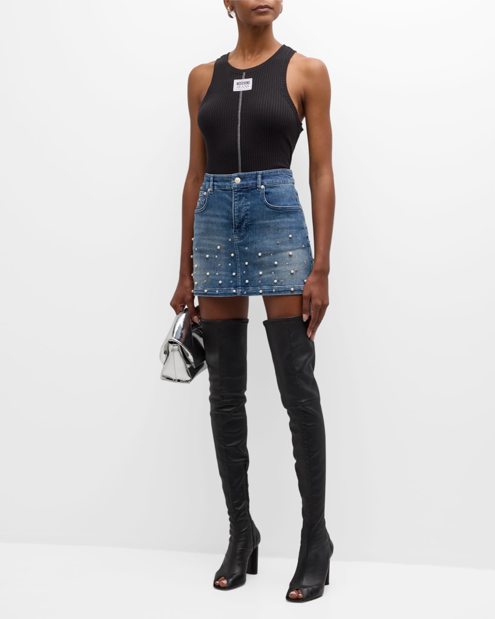 Moschino Jeans Signature Ribbed Logo Tank Top | Neiman Marcus