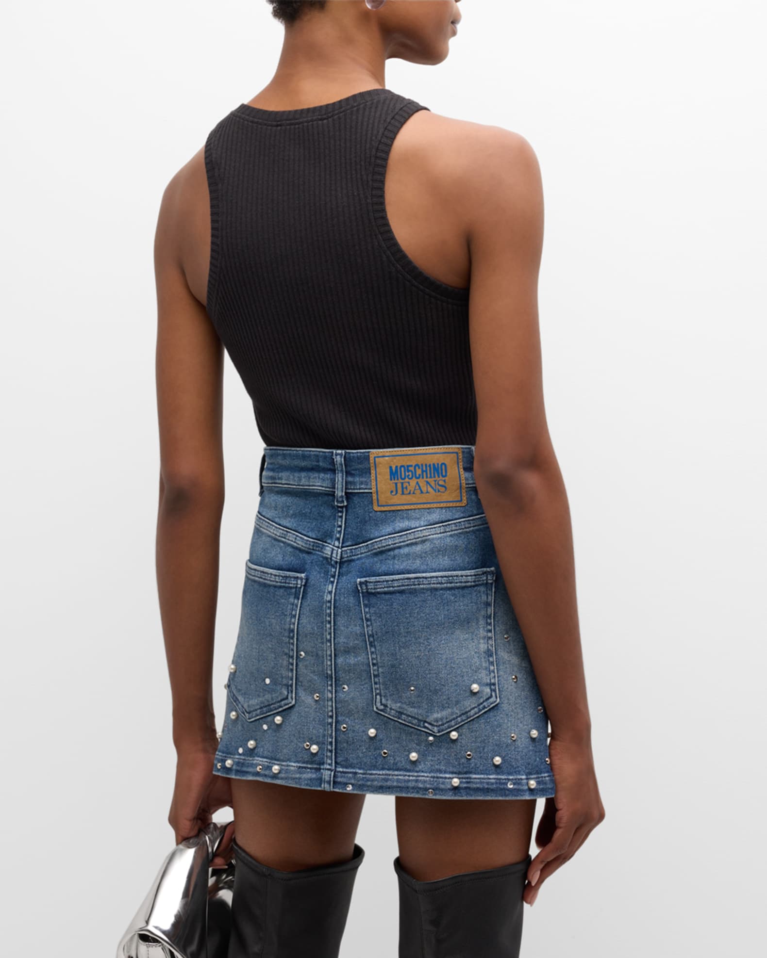 Moschino Jeans Signature Ribbed Logo Tank Top | Neiman Marcus