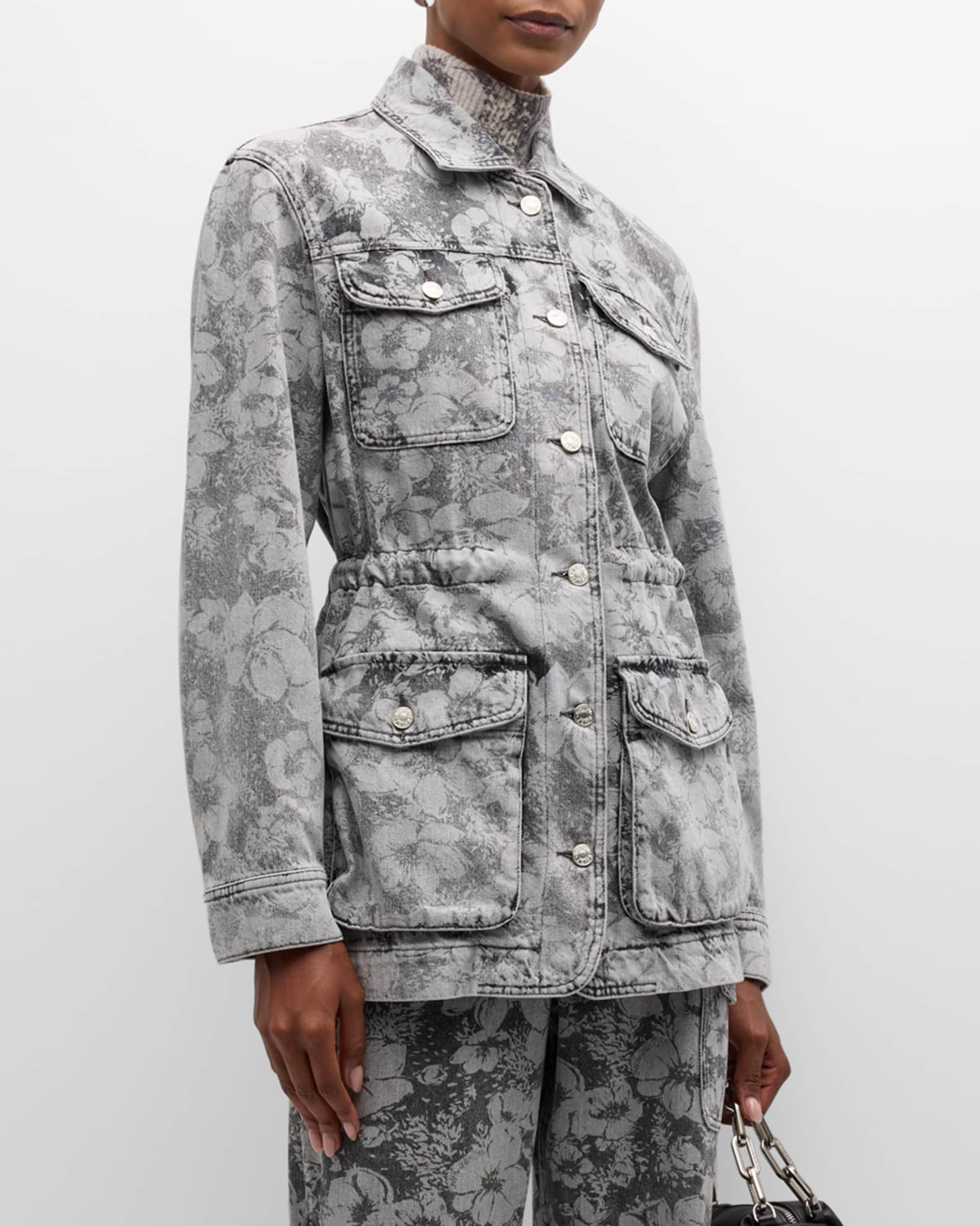 Moschino Jeans Floral Denim Cargo Jacket | Neiman Marcus