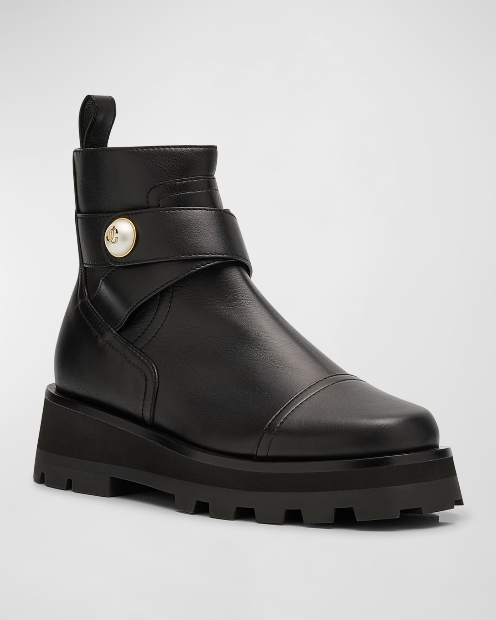 Jimmy Choo Meena Leather Pearly-Button Ankle Boots | Neiman Marcus