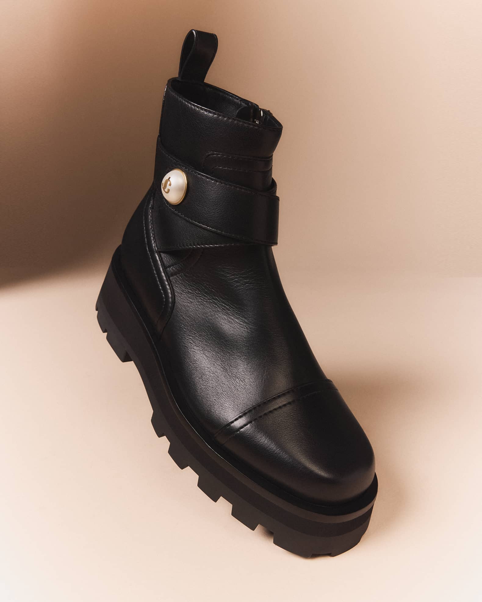 Jimmy Choo Meena Leather Pearly-Button Ankle Boots | Neiman Marcus