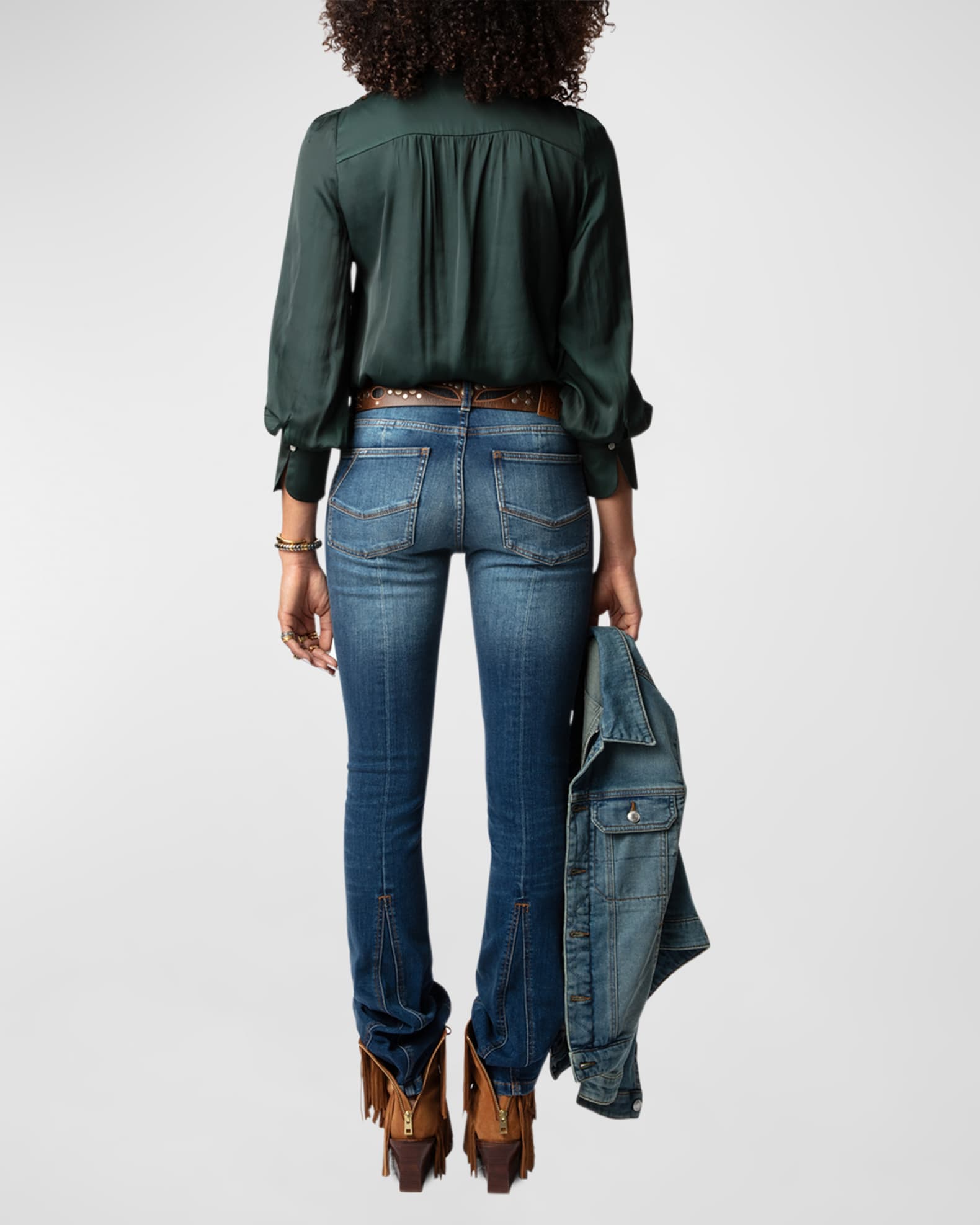 Zadig & Voltaire Tinous Split-Neck Bishop-Sleeve Satin Blouse | Neiman ...