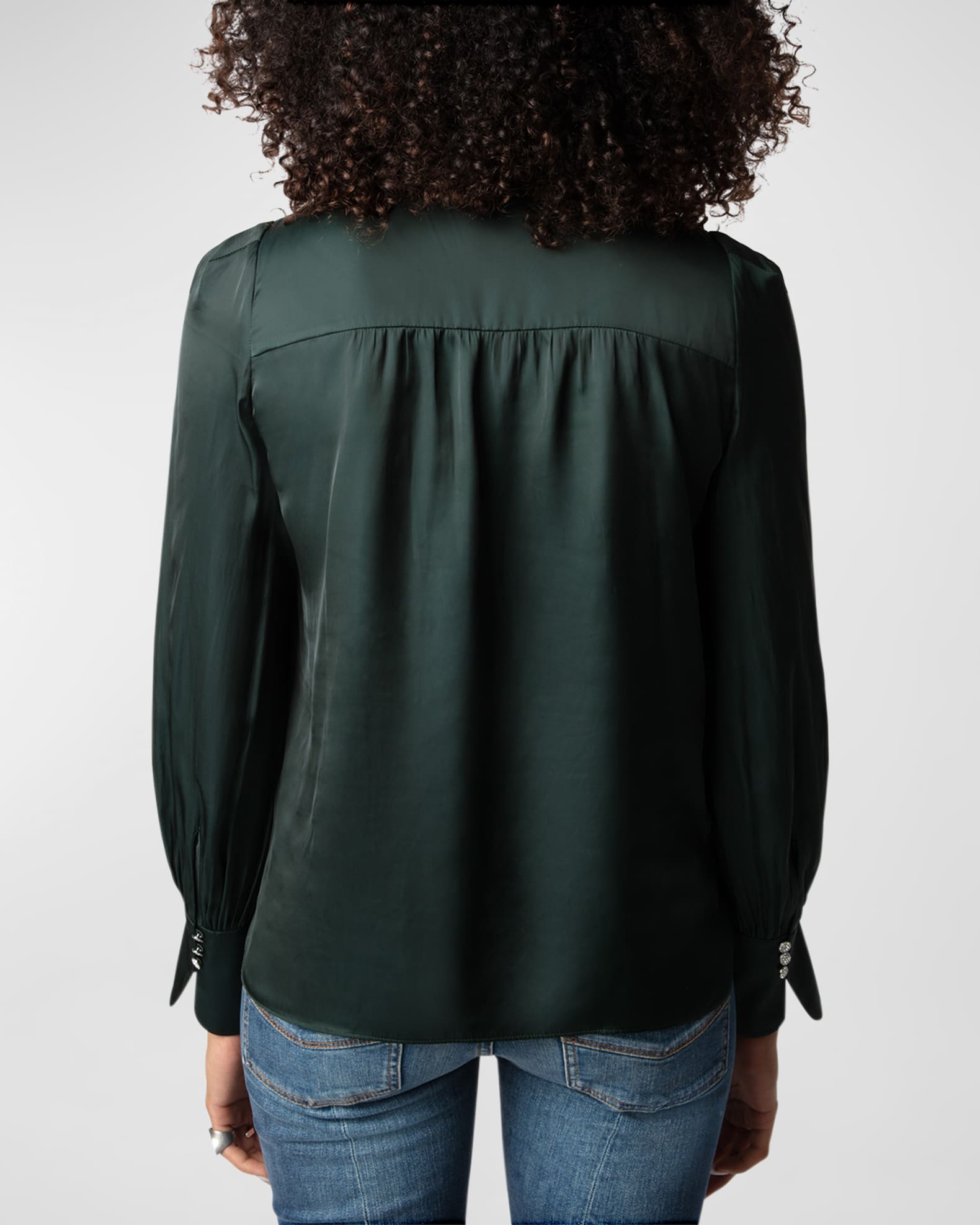 Zadig & Voltaire Tinous Split-Neck Bishop-Sleeve Satin Blouse | Neiman ...