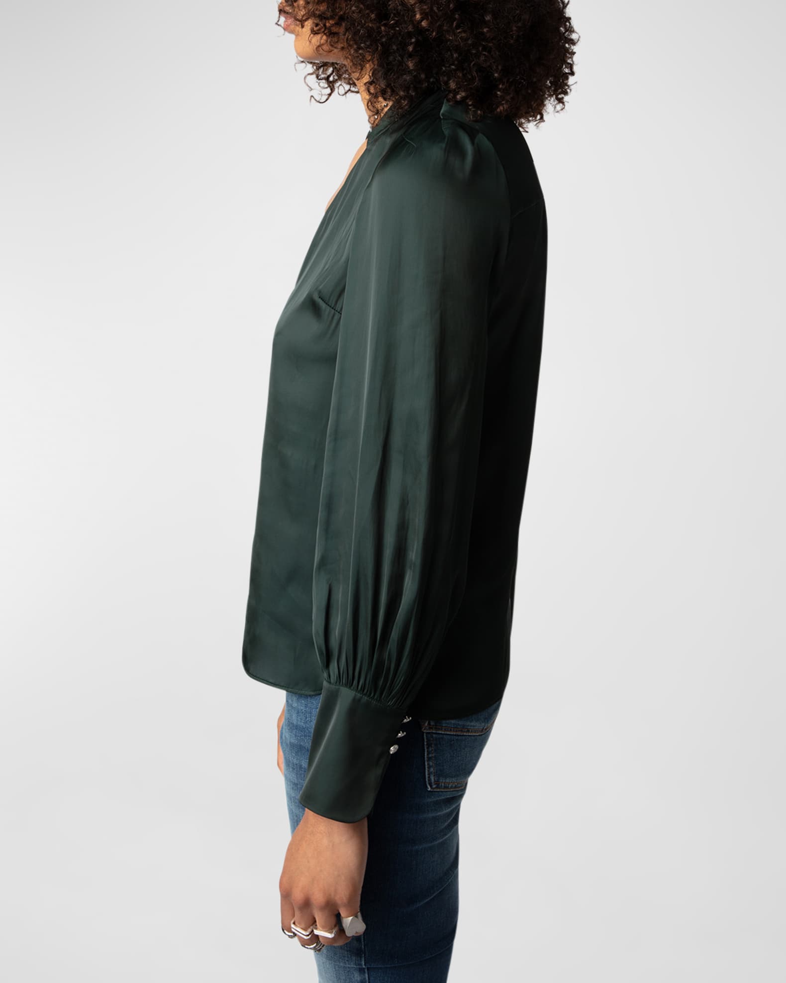 Zadig & Voltaire Tinous Split-Neck Bishop-Sleeve Satin Blouse | Neiman ...