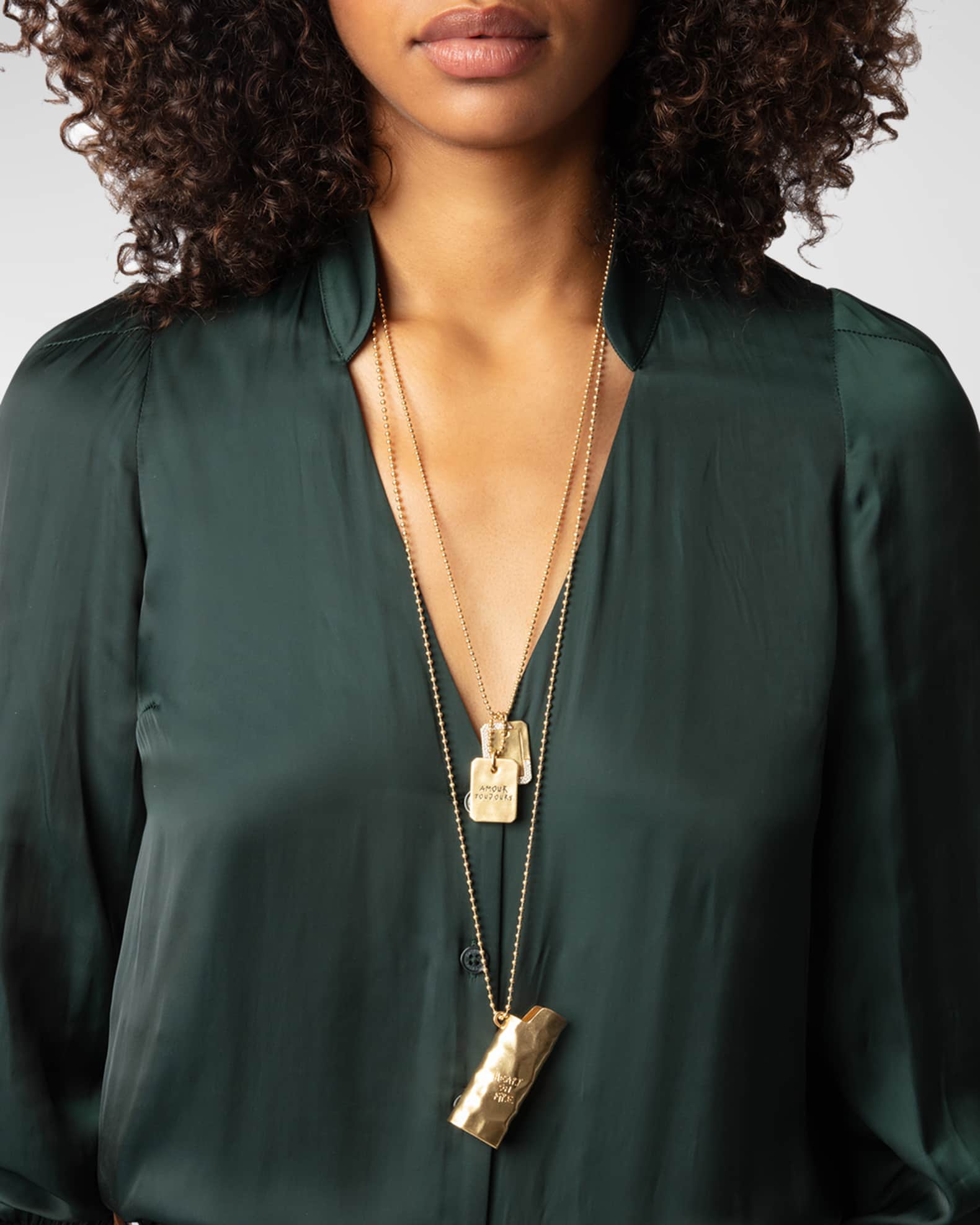 Zadig & Voltaire Tinous Split-Neck Bishop-Sleeve Satin Blouse | Neiman ...