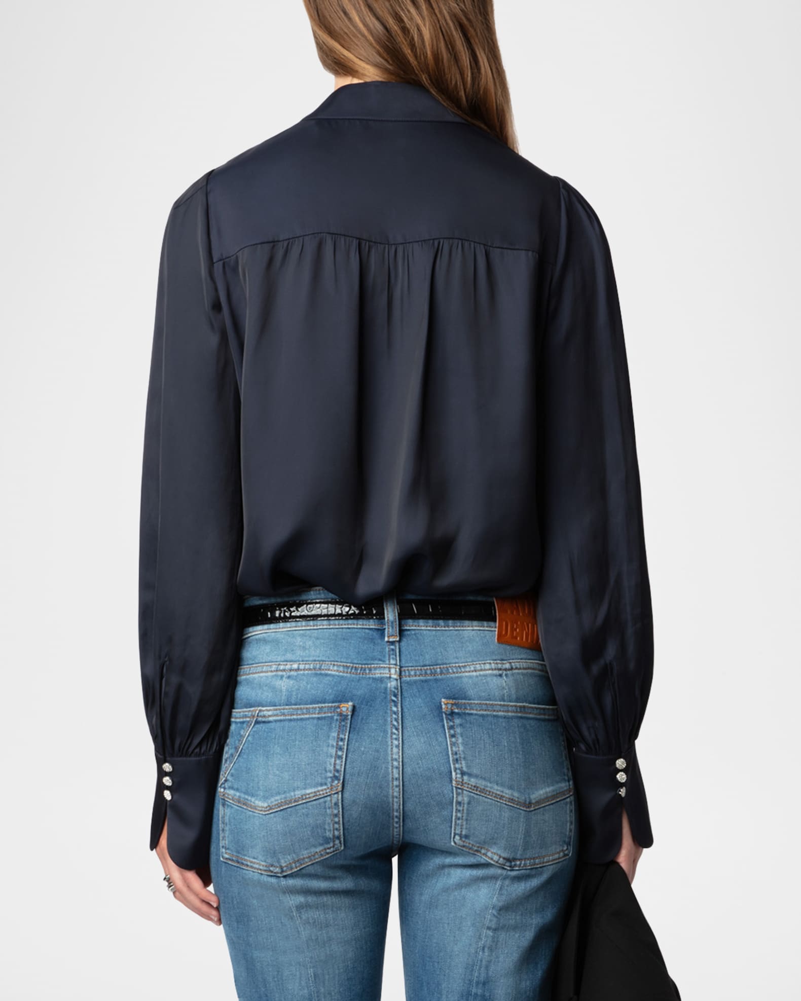 Zadig & Voltaire Tinous Split-Neck Bishop-Sleeve Satin Blouse | Neiman ...