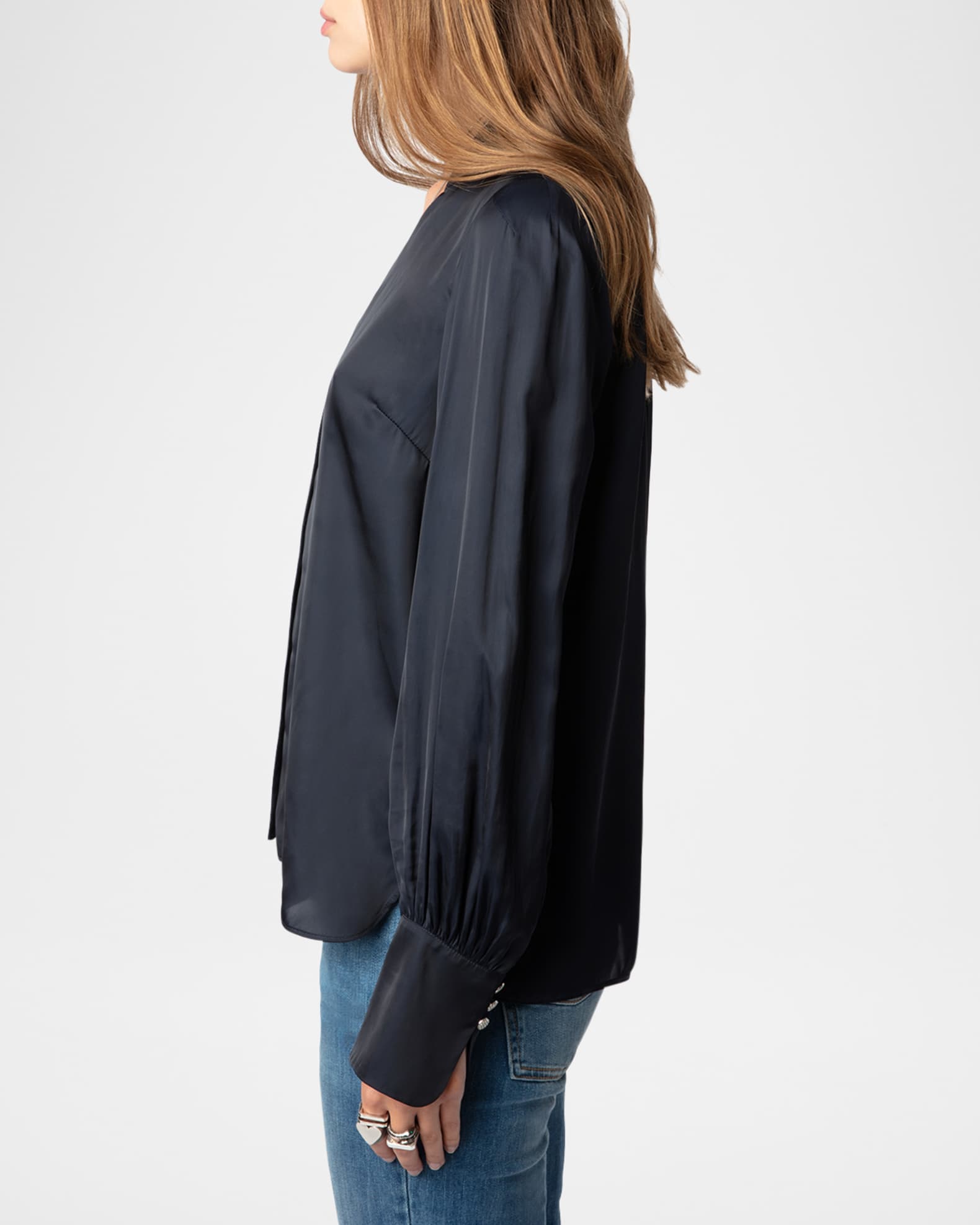 Zadig & Voltaire Tinous Split-Neck Bishop-Sleeve Satin Blouse | Neiman ...