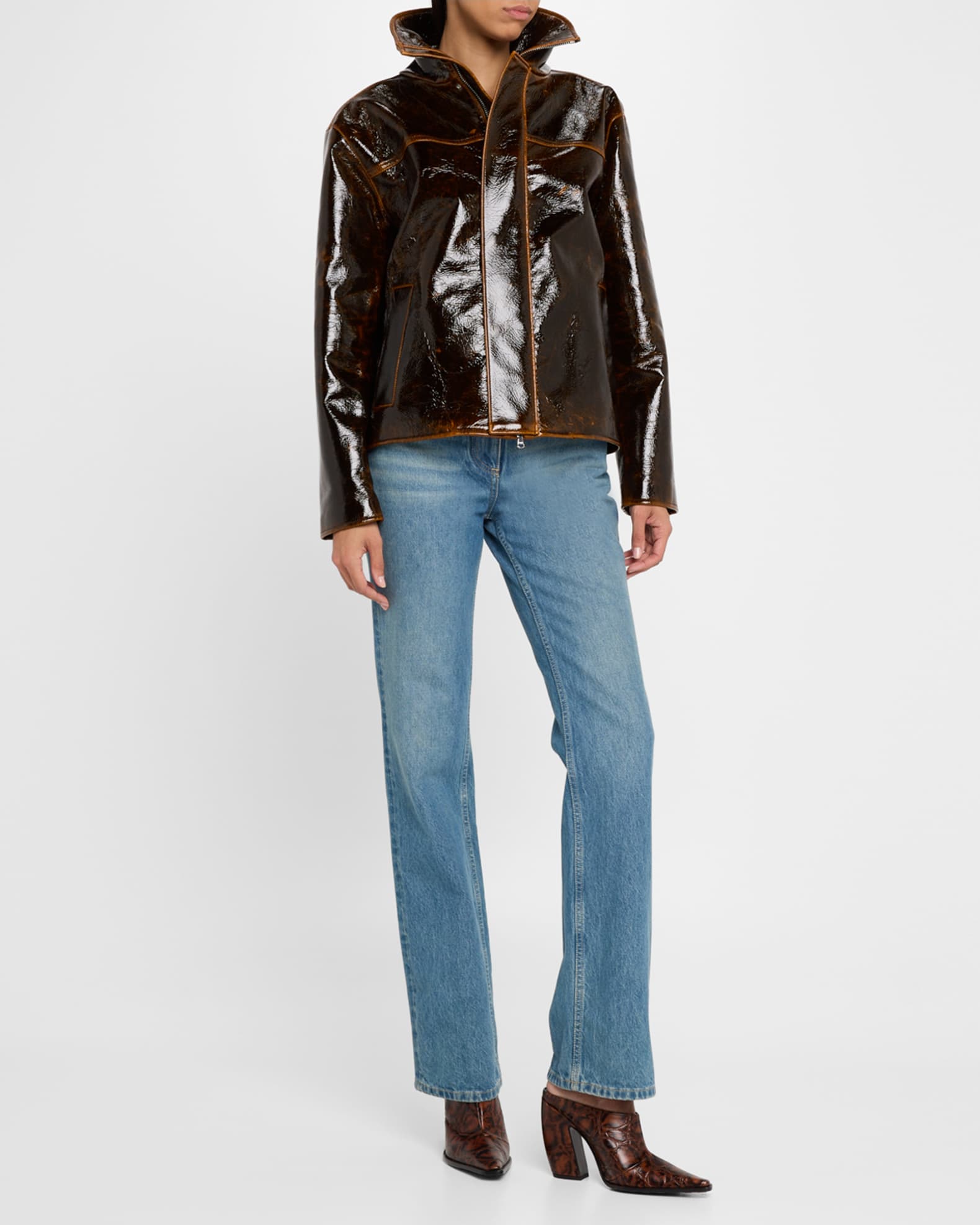 Brandon Maxwell Everett Patent Faux-Leather Trucker Jacket | Neiman Marcus