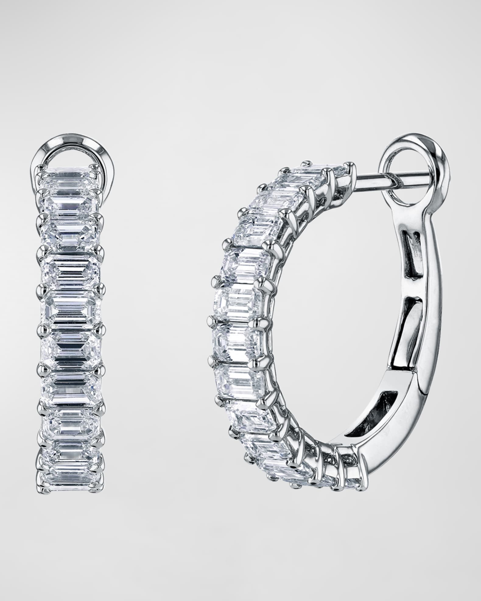 Neiman Marcus Diamonds 18K Gold Emerald-Cut Diamond Halfway Huggie Hoop ...
