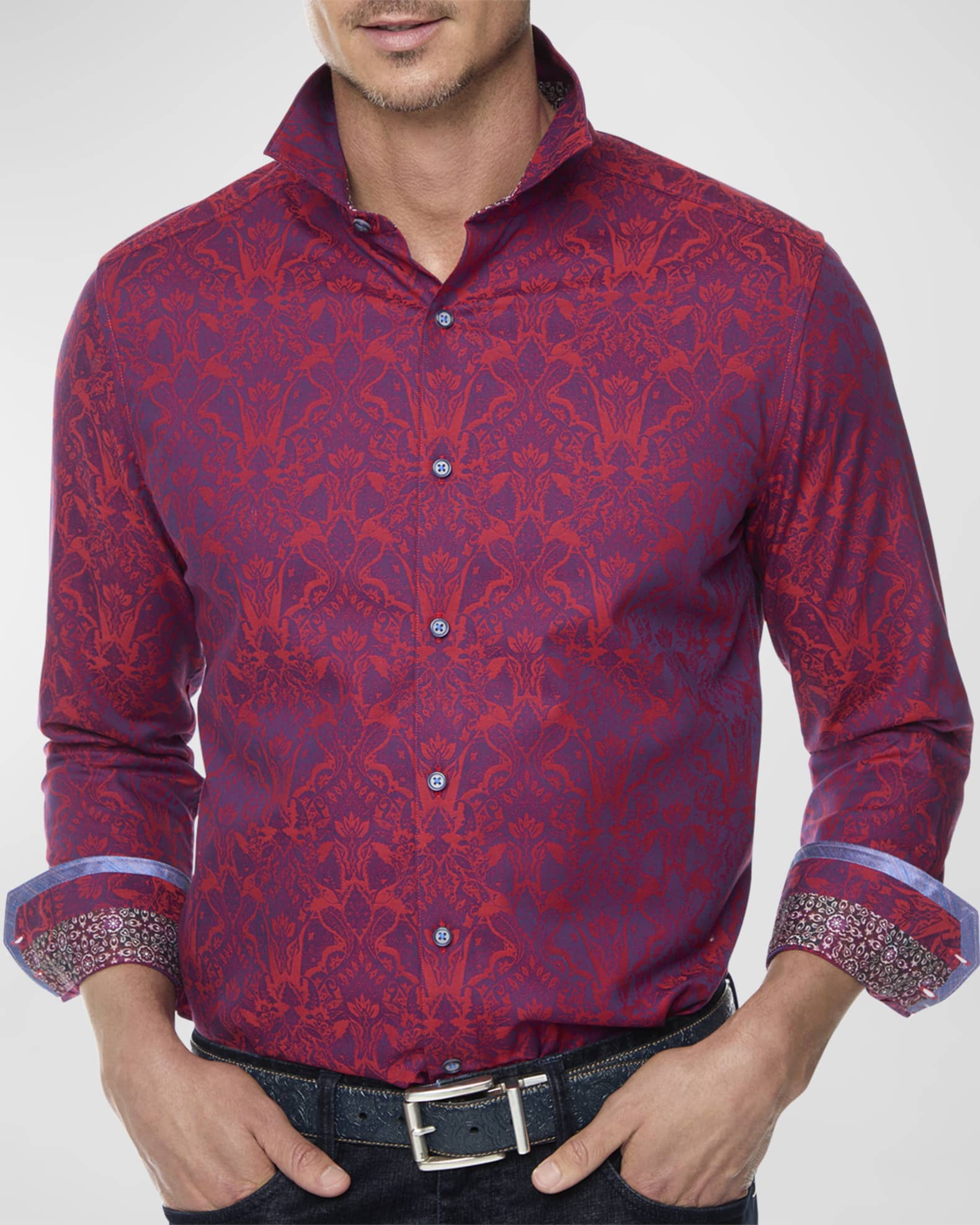 Robert Graham Men's Highland 5 Damask-Print Sport Shirt | Neiman Marcus
