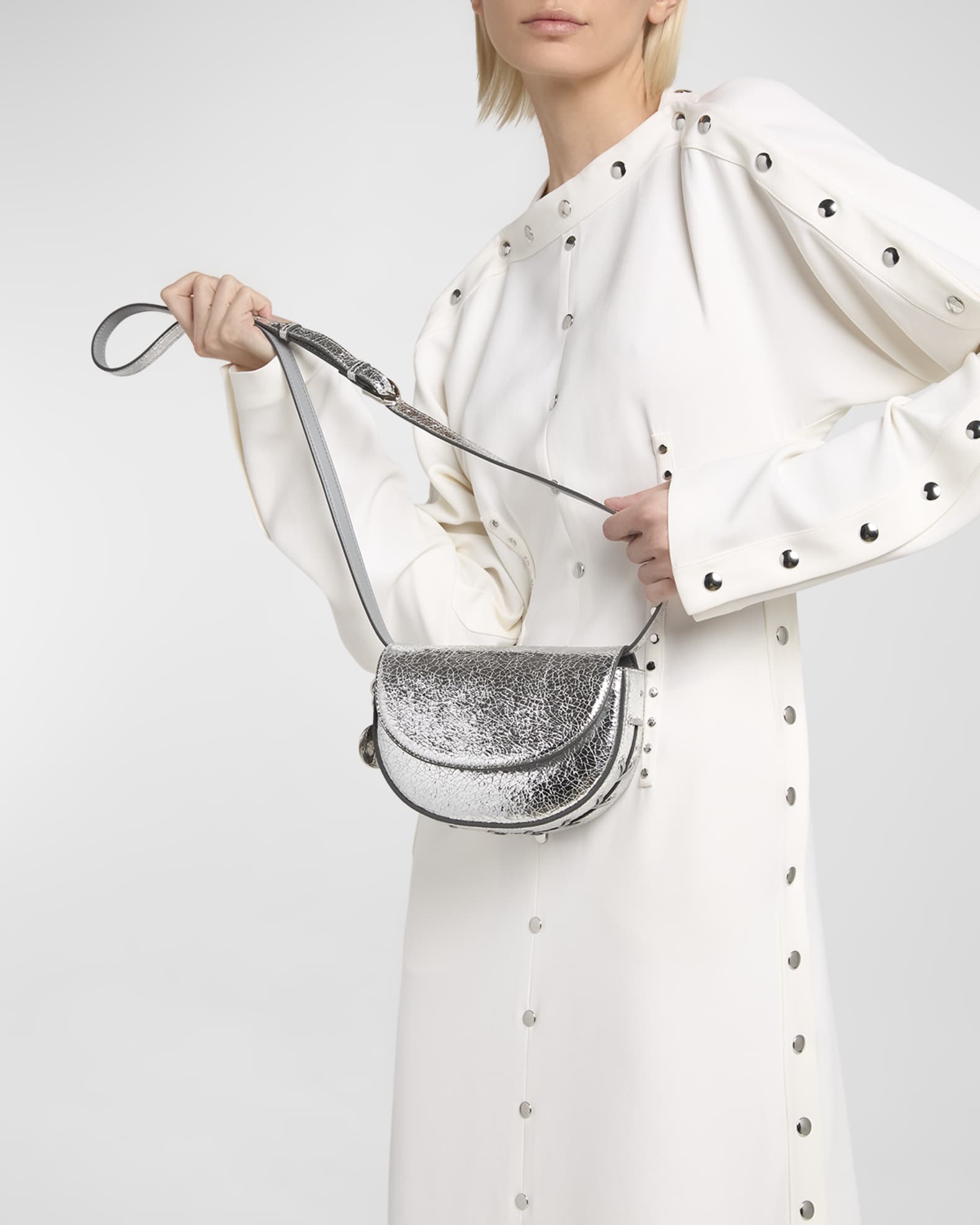 Stella McCartney Frayme Crackled Metallic Alt-Leather Medium Flap ...