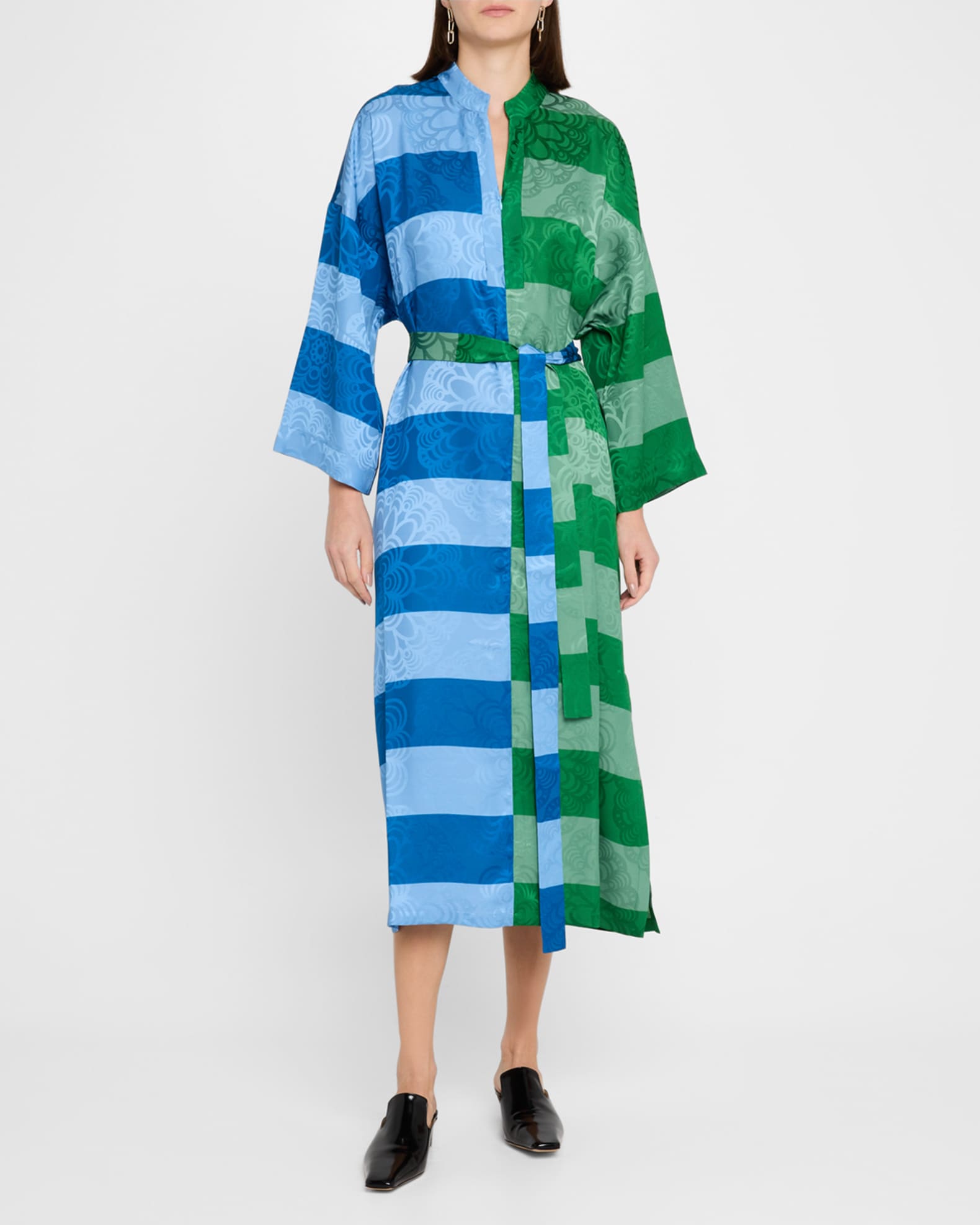 Rianna + Nina Jen Belted Fantasia Jacquard Midi Dress | Neiman Marcus