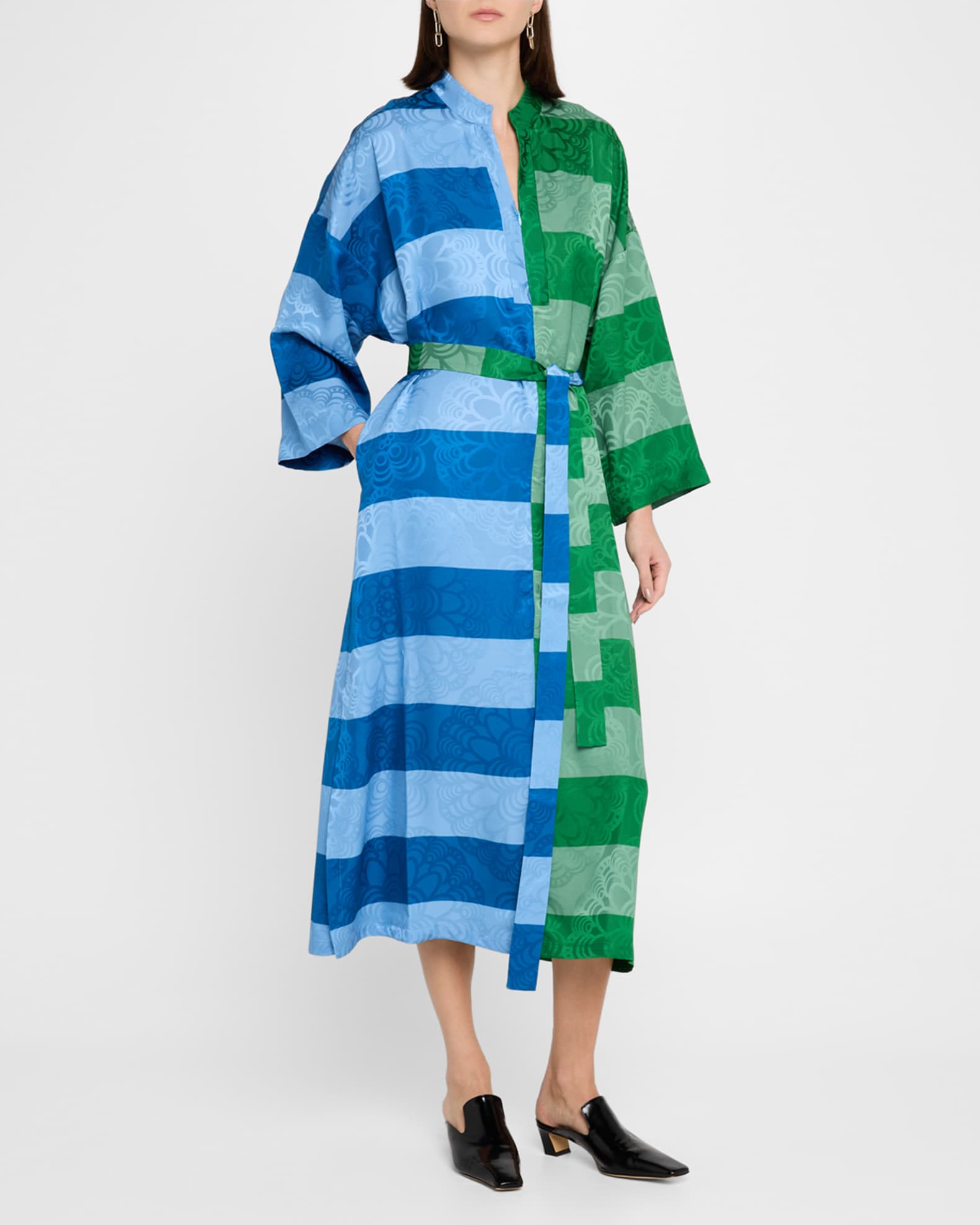 Rianna + Nina Jen Belted Fantasia Jacquard Midi Dress | Neiman Marcus