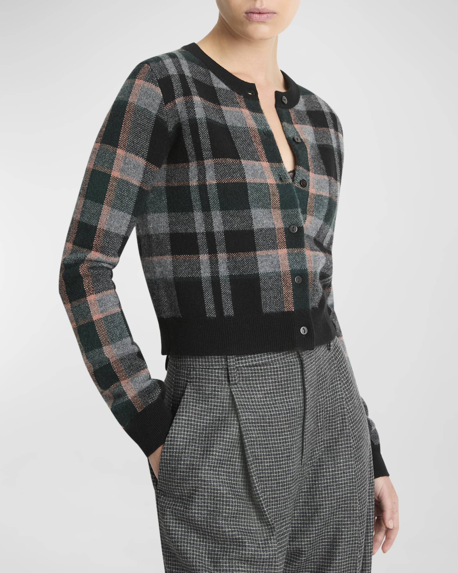 Vince Cashmere Plaid Cardigan | Neiman Marcus