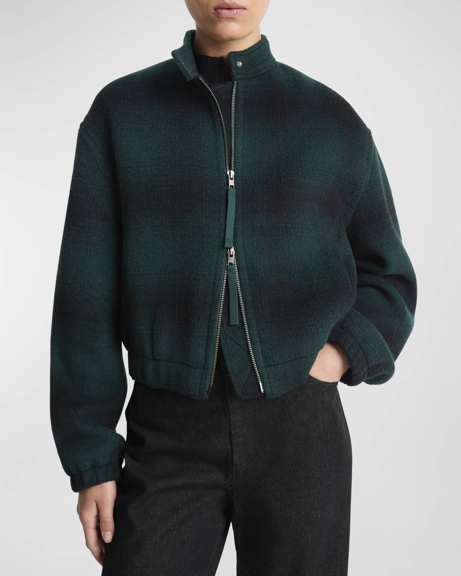 Vince Shadow Plaid Bomber Jacket | Neiman Marcus