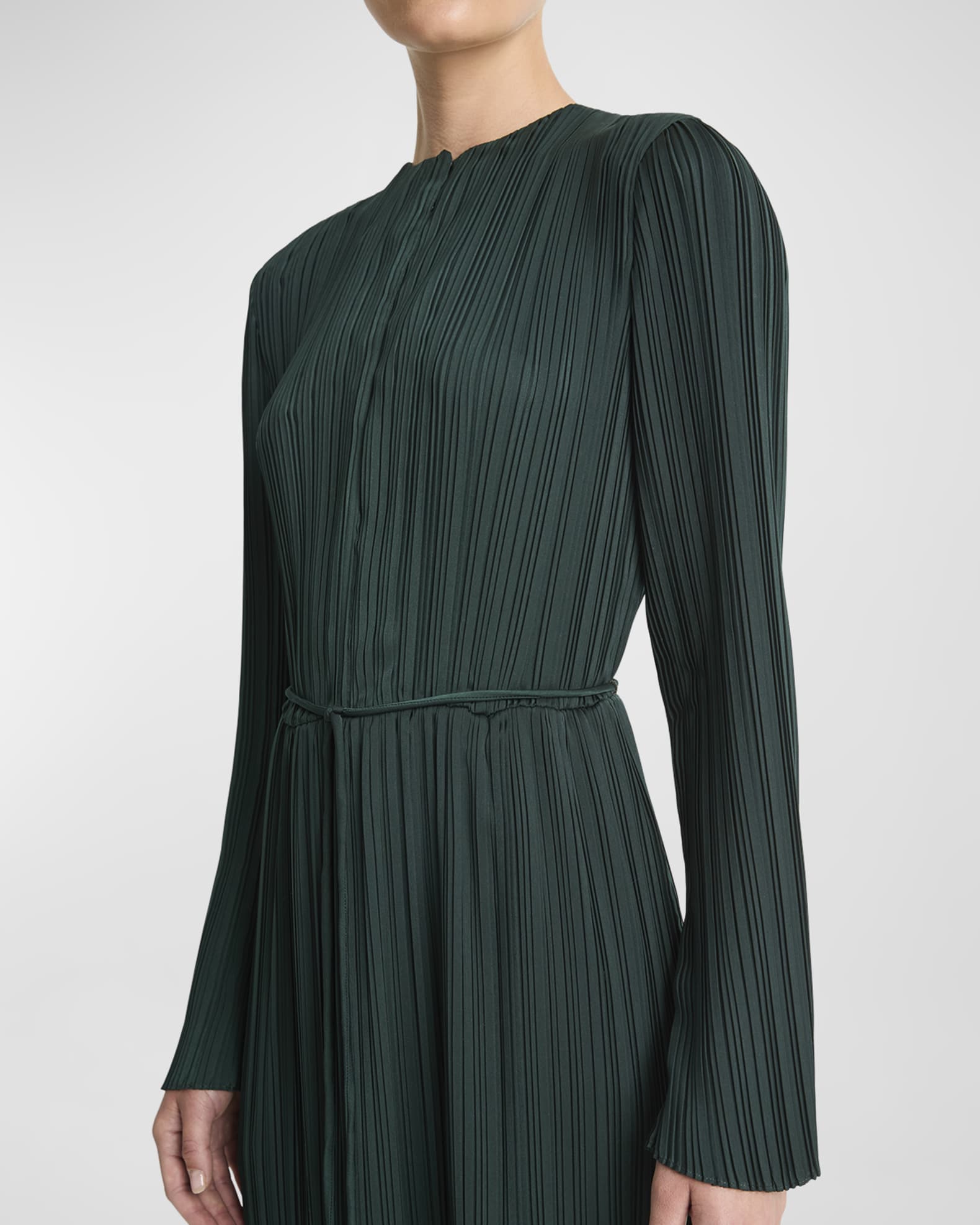 Vince Pleated Long-Sleeve Midi Dress | Neiman Marcus