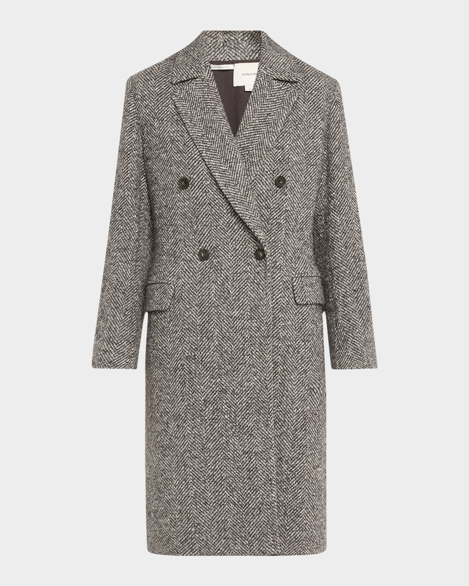 Vince Herringbone Double-Breasted Coat | Neiman Marcus
